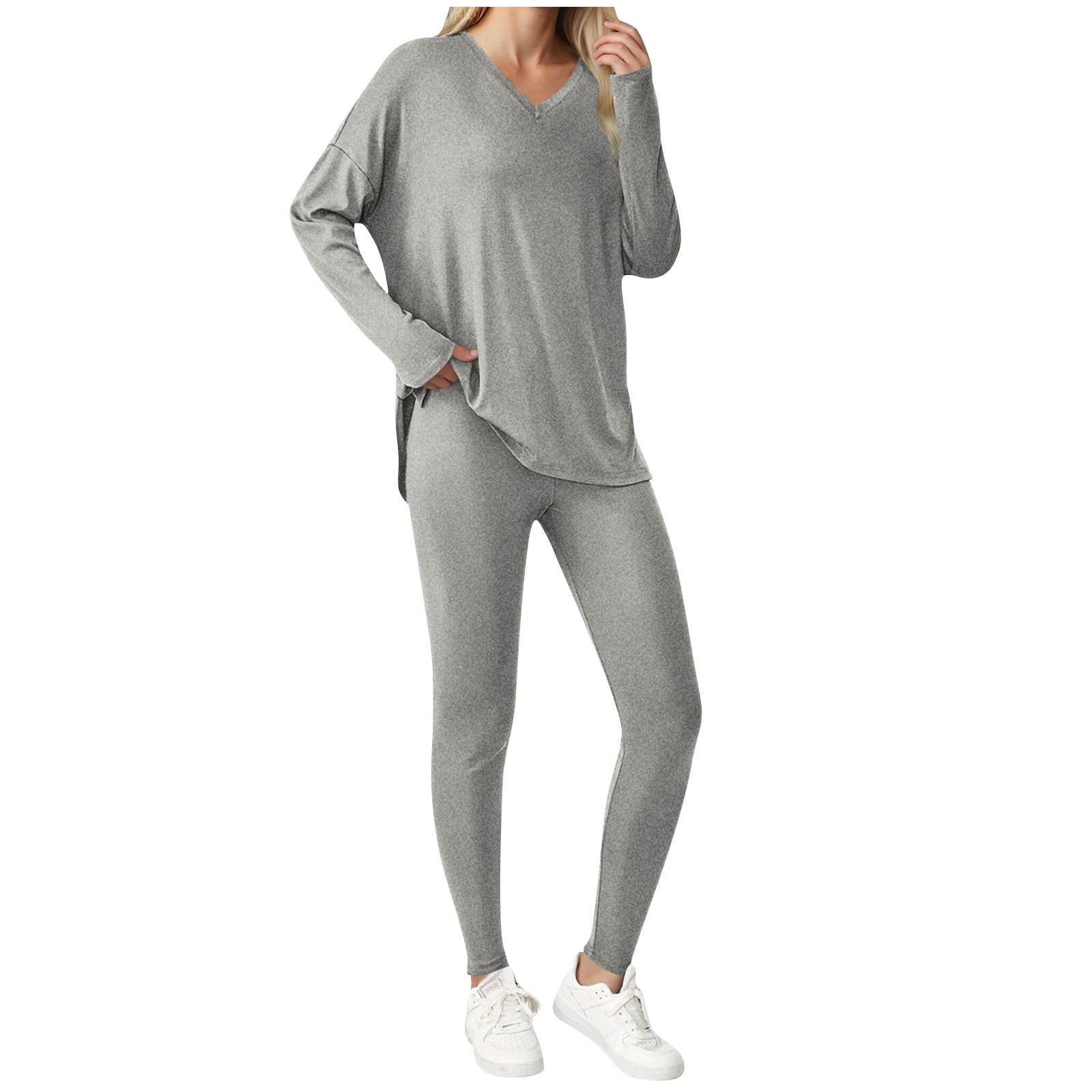 hotojiny Women's 2 Piece Outfits Spring Long Sleeve Loose Tunic Tops ...