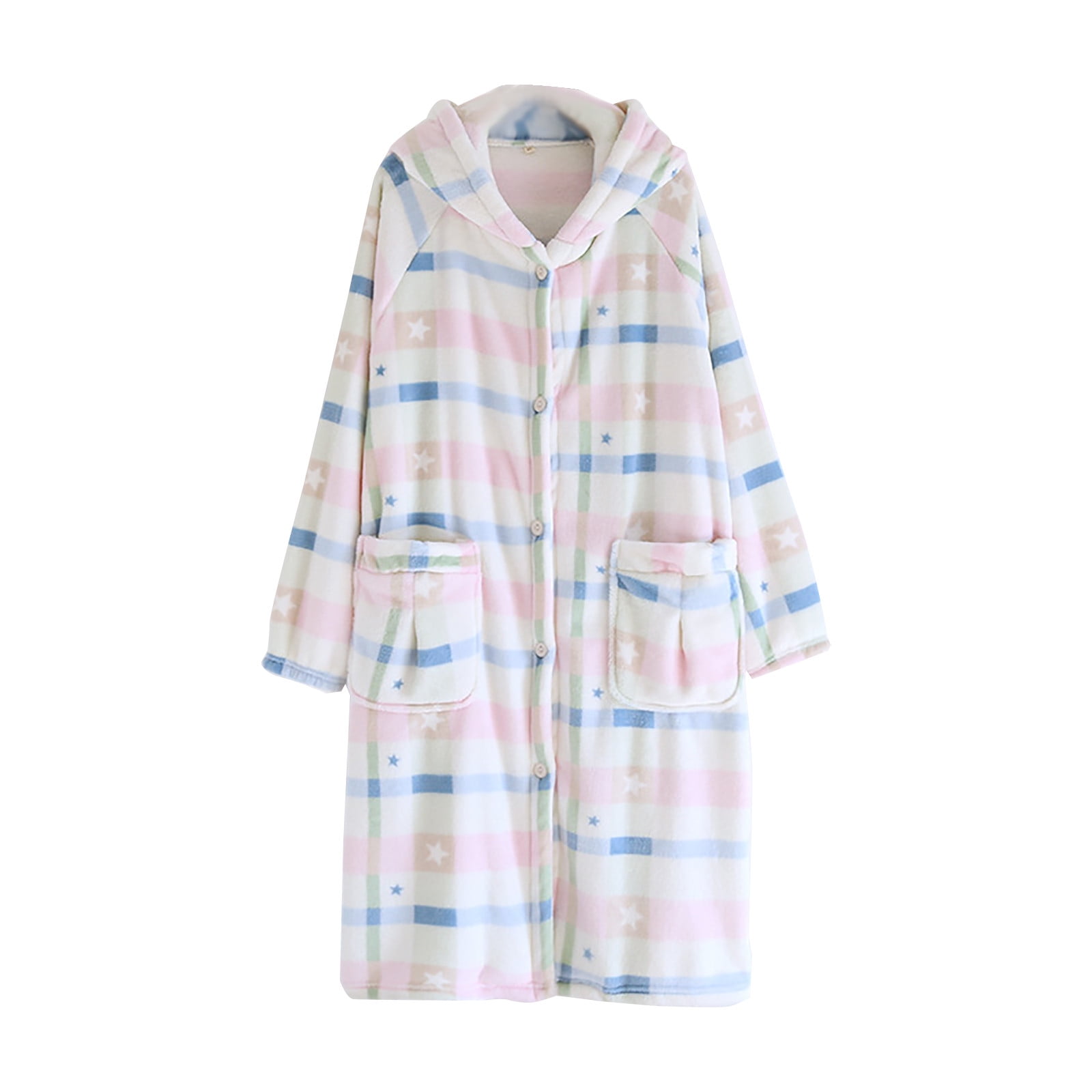 hotojiny Women's Flannel Robes with Hood Soft Winter Warm Fleece ...