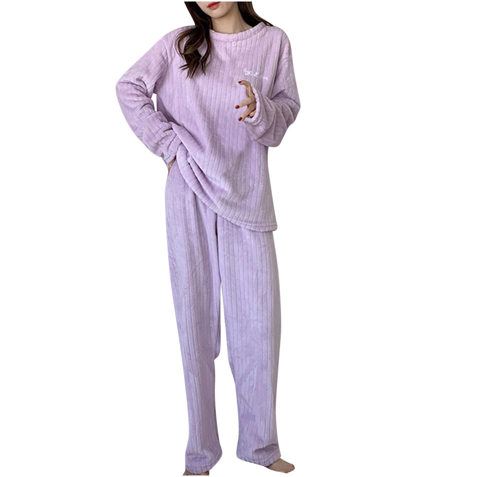 hotojiny Women's Fleece Pajama Sets 2 Piece Pjs Soft Cozy Fleece Oversized Pullover Pants Sets ...
