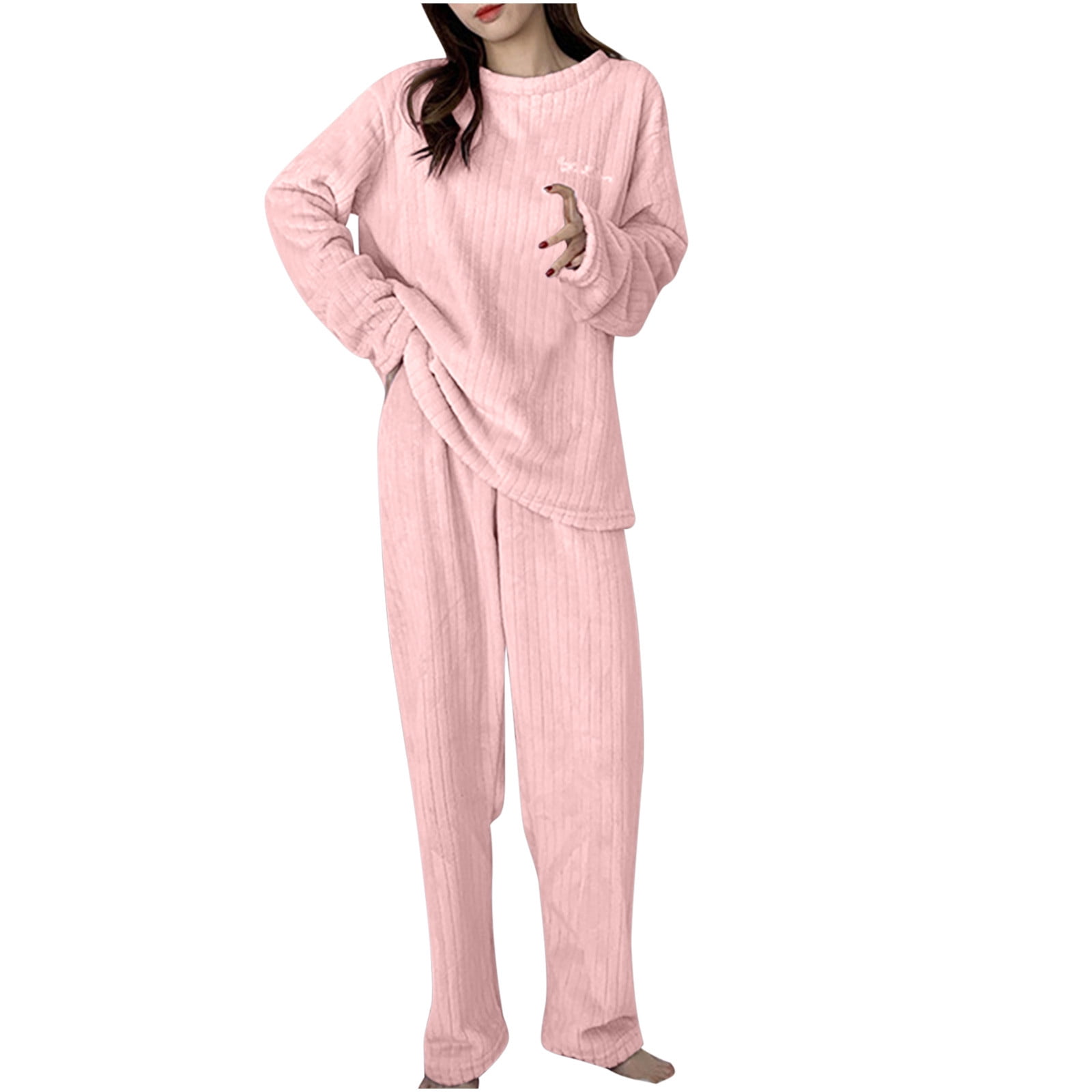 hotojiny Women's Fleece Pajama Sets 2 Piece Pjs Soft Cozy Fleece Oversized Pullover Pants Sets ...