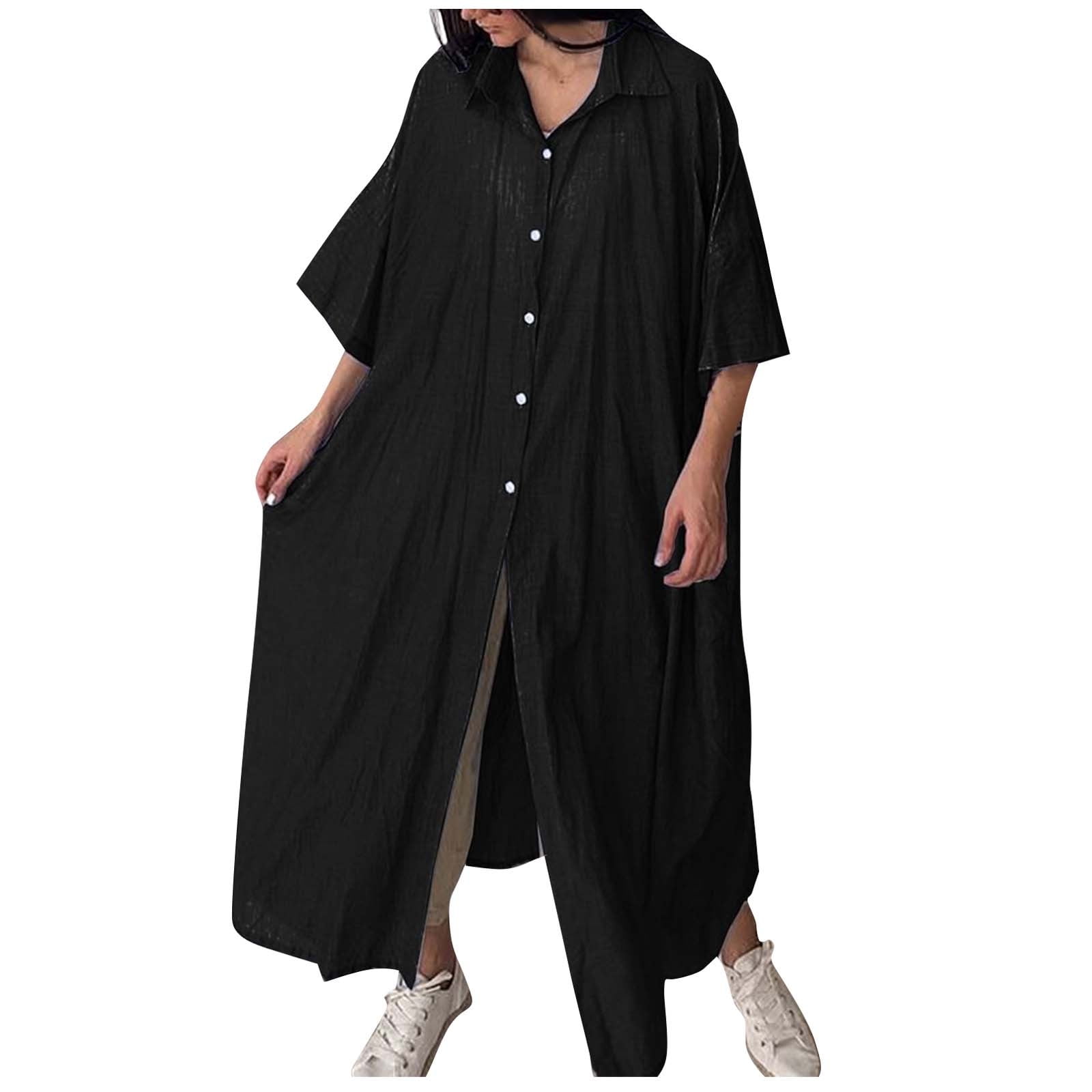hotojiny Womens Button down Dresses Breathable Half Sleeve Solid Color ...