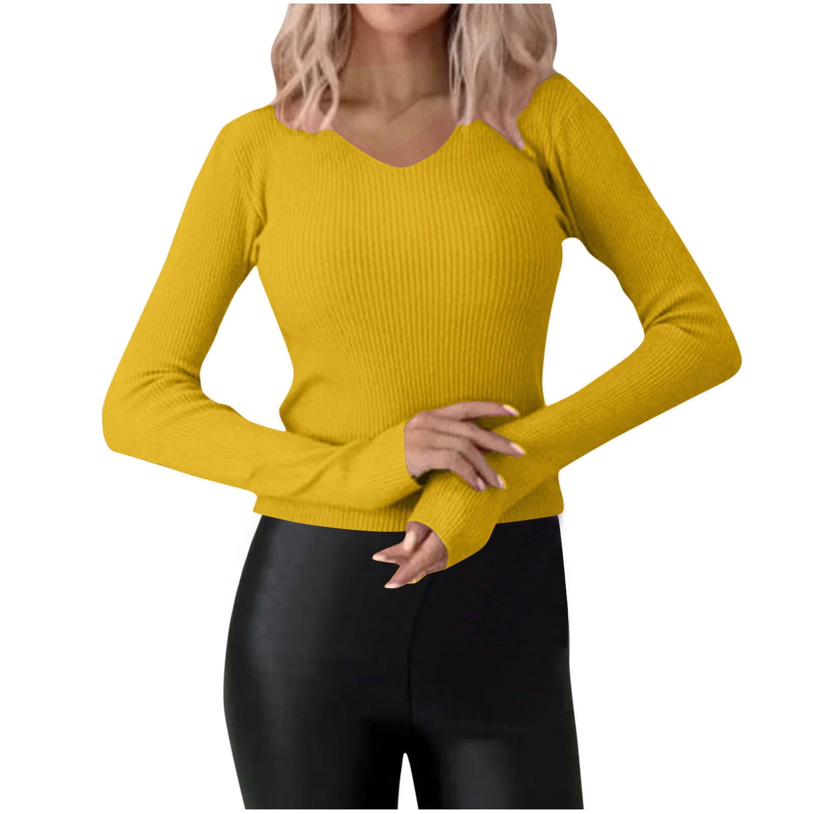 hotojiny Womens Fall Winter Tops Long Sleeve Lightweight Ribbed Knit T ...
