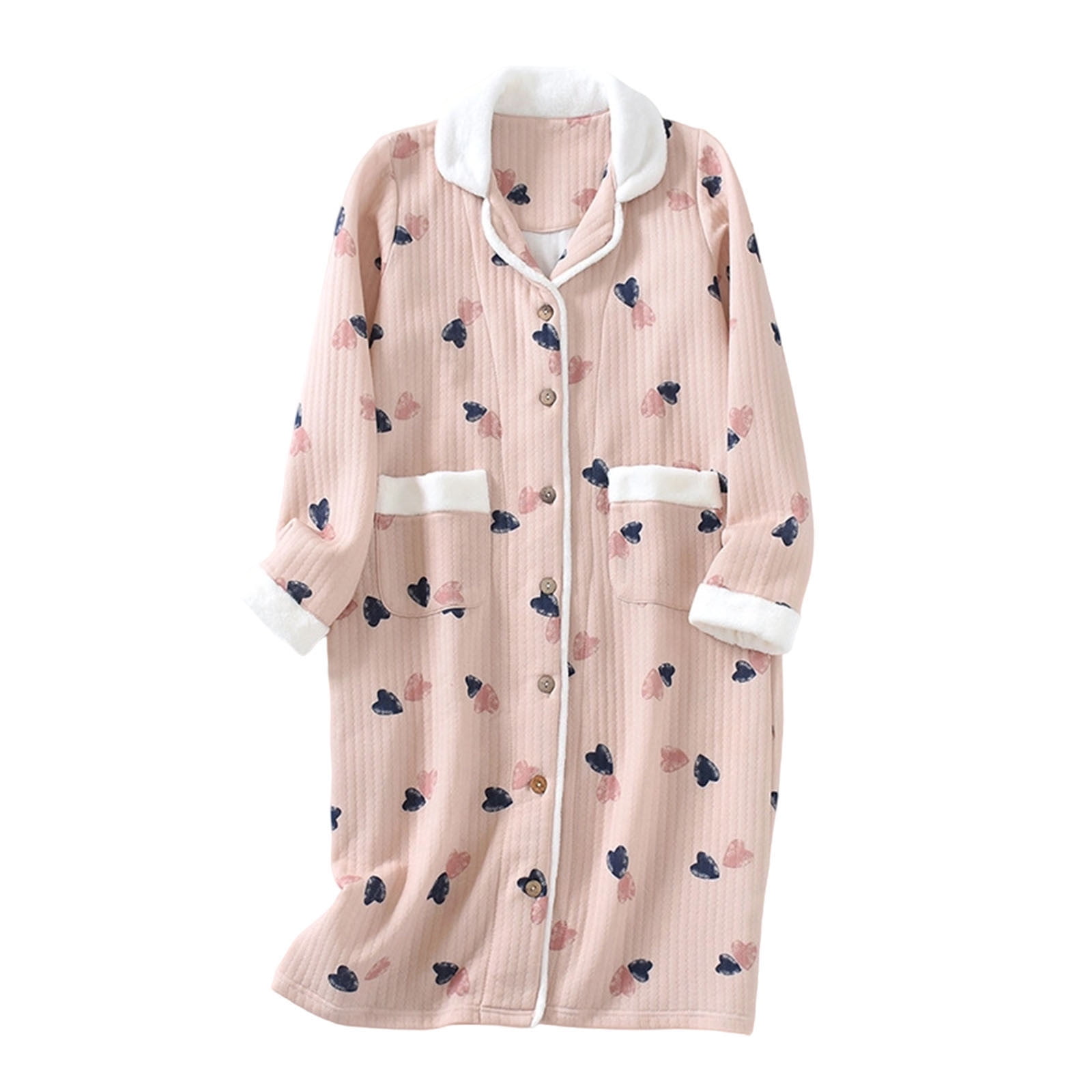 hotojiny Womens Housecoat Lightweight Fleece Robe Plush Warm Button ...