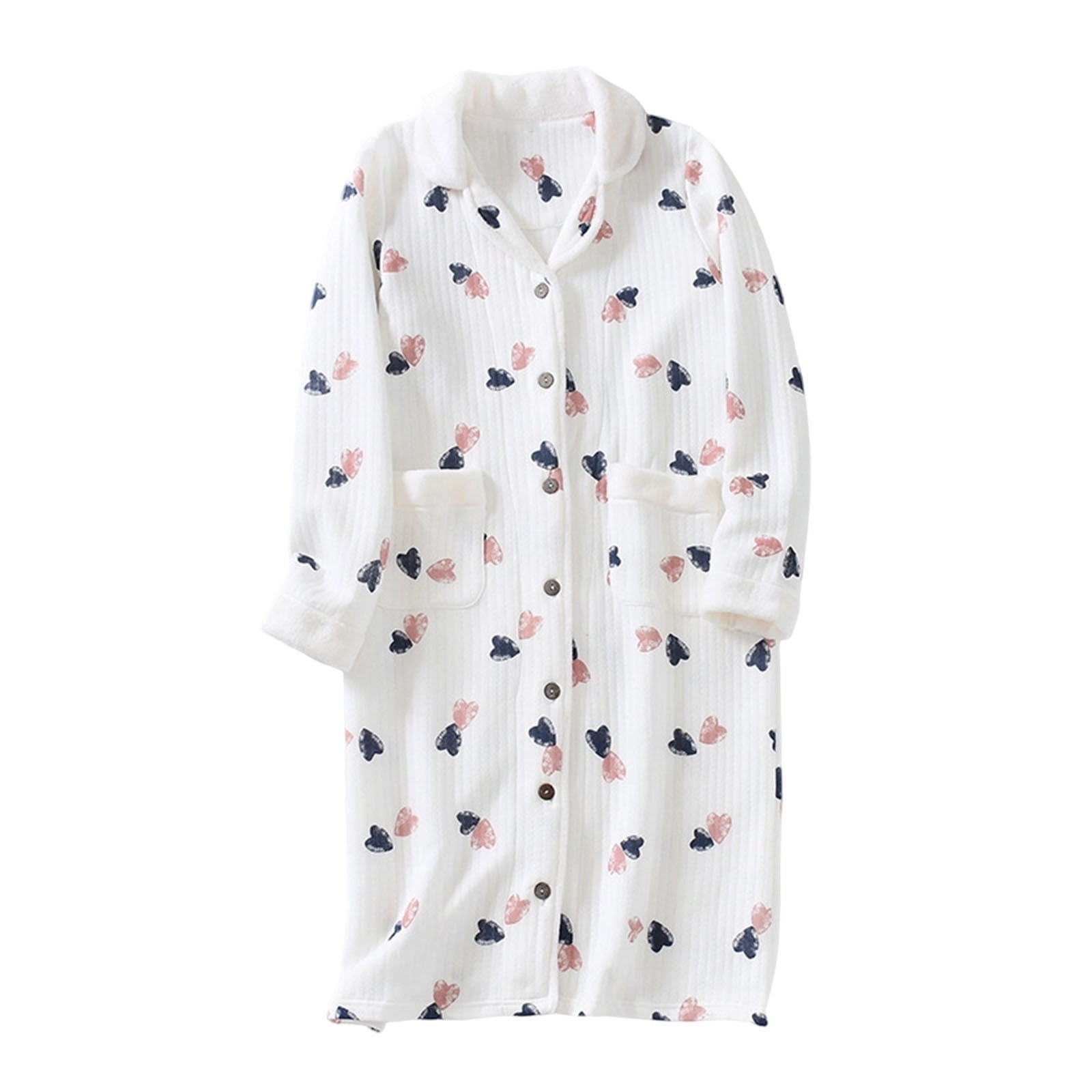 hotojiny Womens Housecoat Lightweight Fleece Robe Plush Warm Button ...