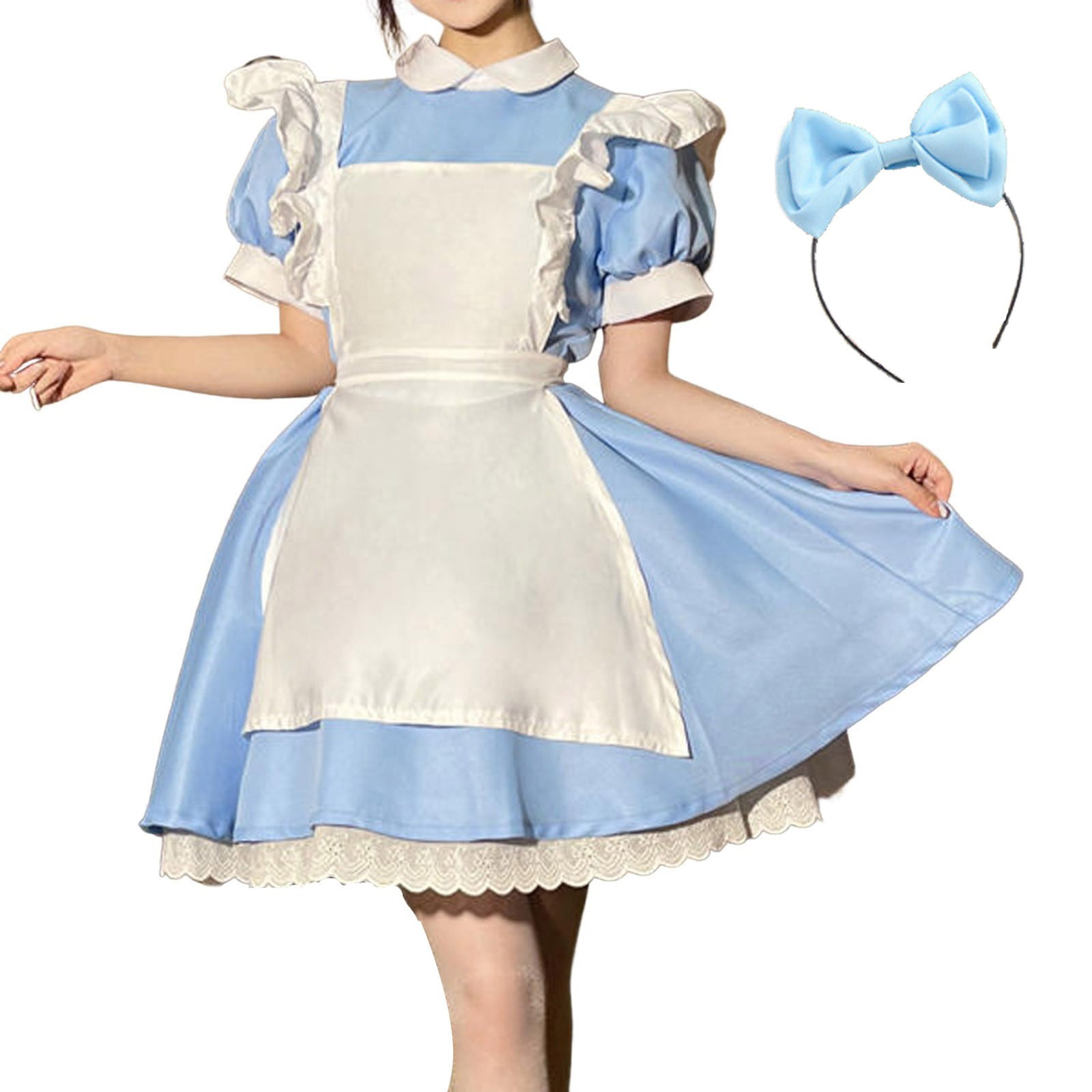 hotojiny Womens Maid Outfit Short Sleeve Collared Cute Mini Dress A ...