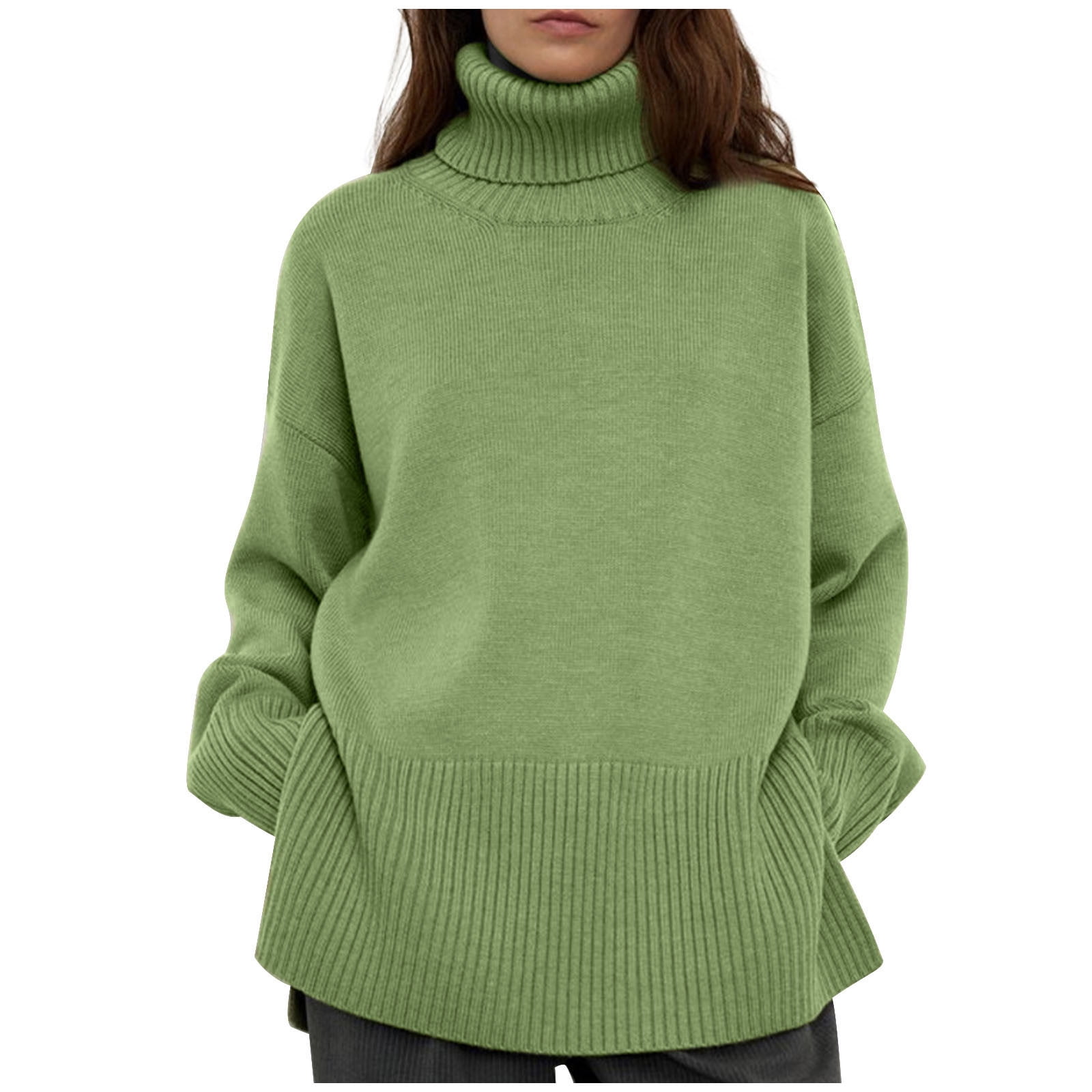 hotojiny Womens Oversized Sweaters Turtleneck Long Sleeve Casual ...