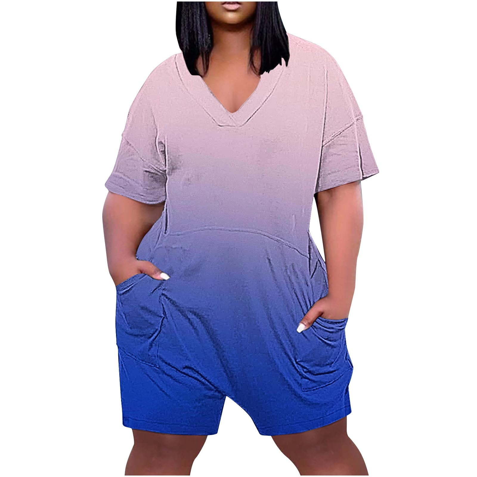 hotojiny Womens Plus Size Rompers Casual Short Sleeve Baggy Wide Leg ...