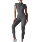 hotojiny Womens Short Sleeve Jumpsuits Zip up Front One-Piece Rompers ...