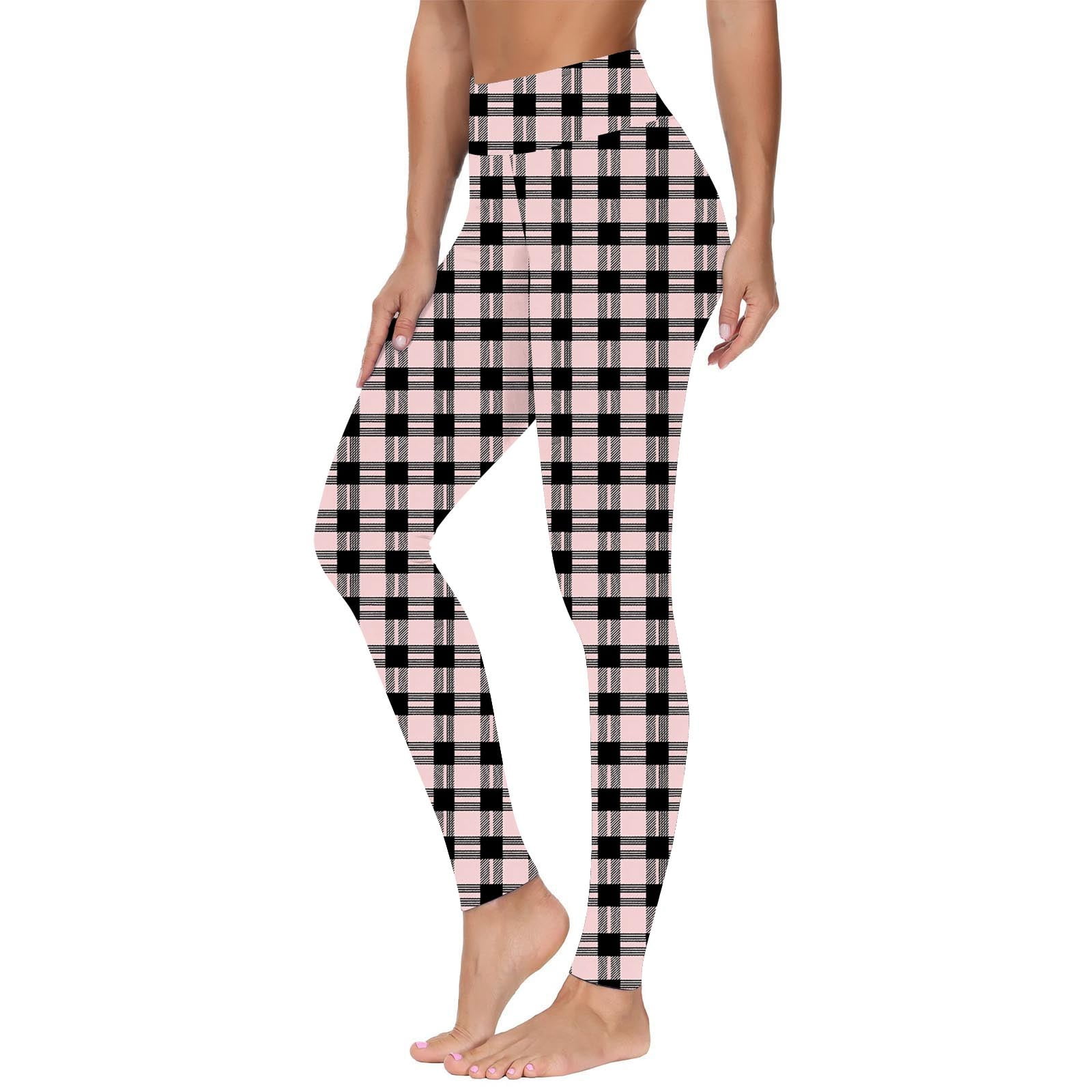 hotojiny Womens Yoga Leggings Trendy Plaid High Waisted Slim Workout ...