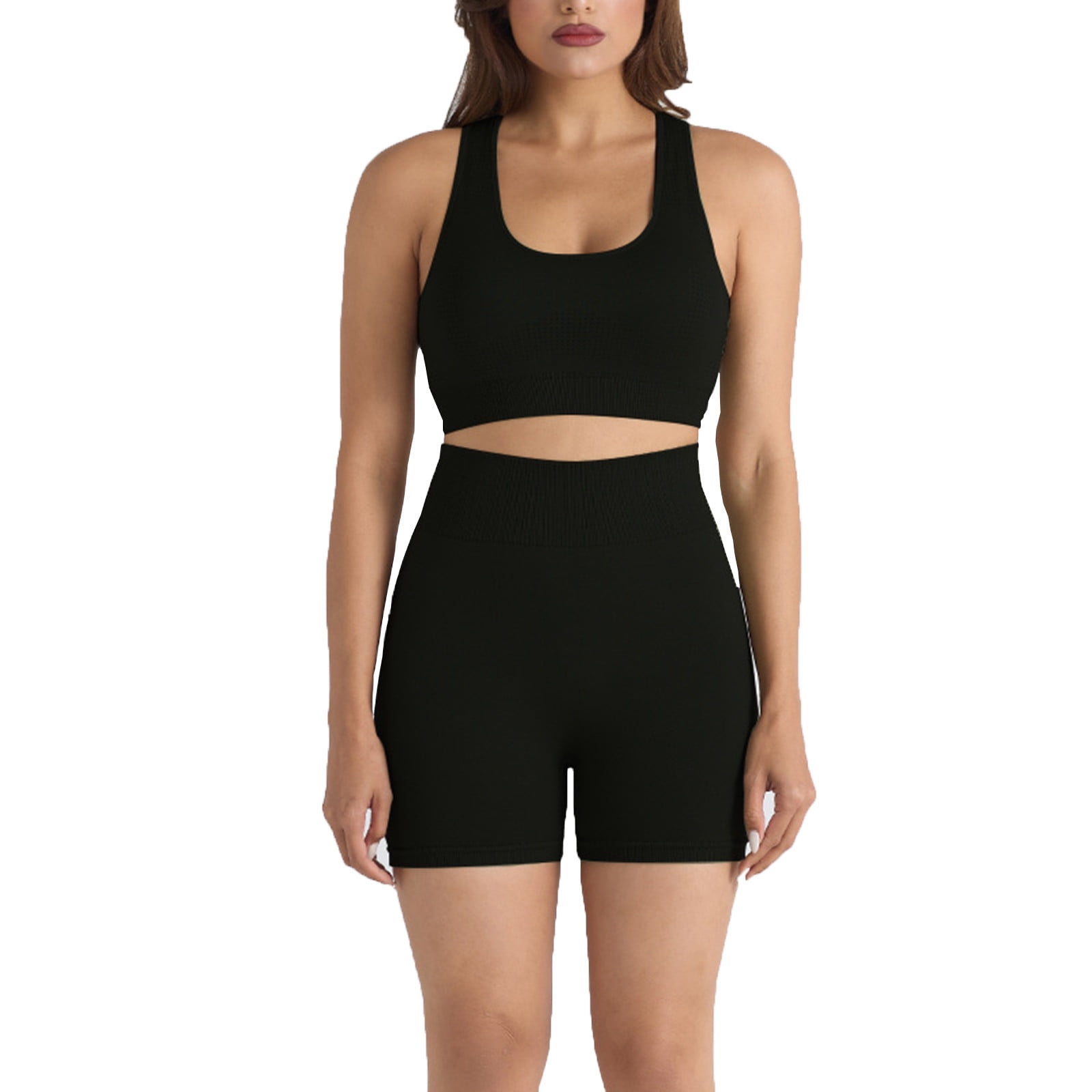 hotojiny Workout Sets for Women Two Piece Sets Summer Seamless High Waist Shorts Legging with ...