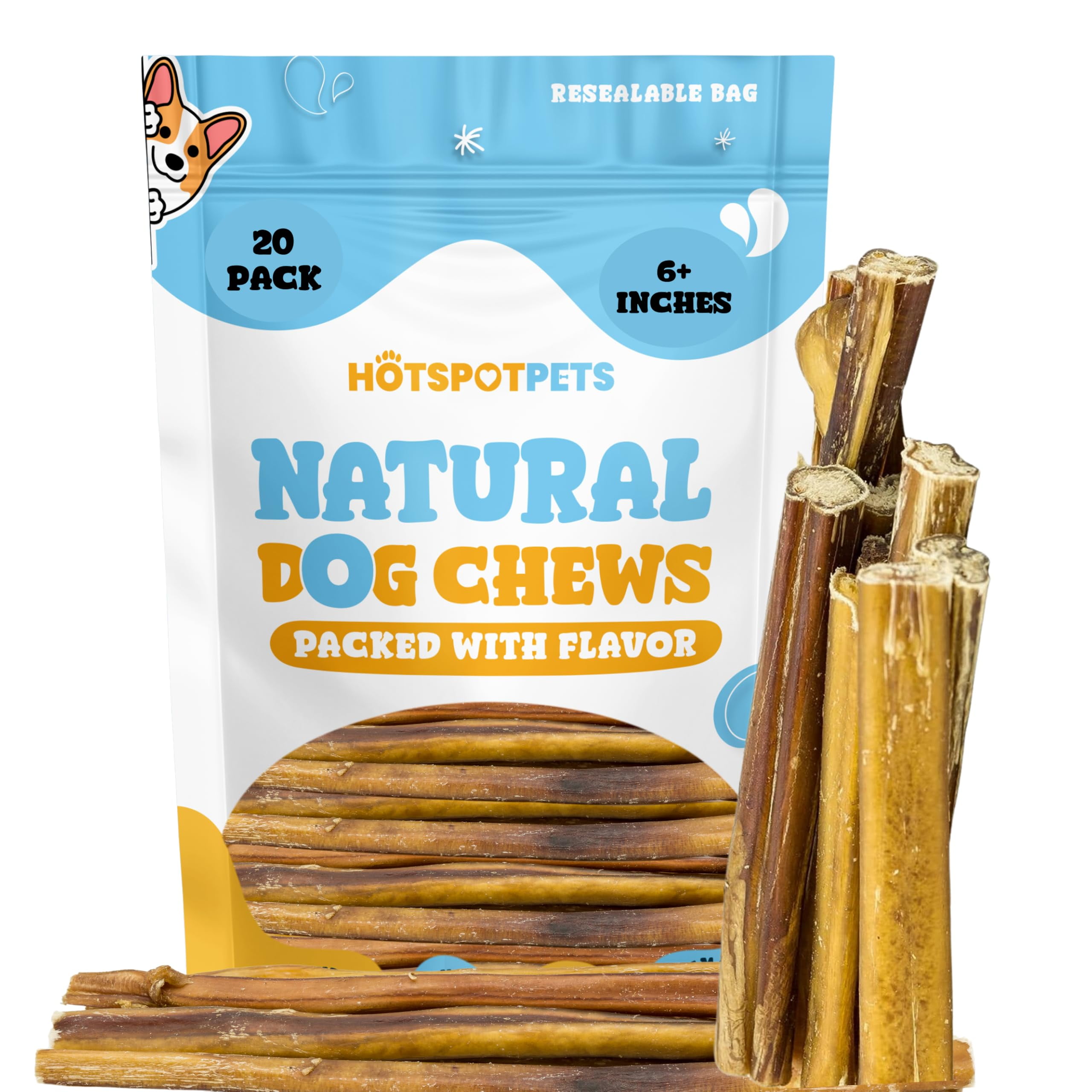 hotspot pets 6 Inch Premium Bully AD01 Sticks- (20 Pack) All Natural ...