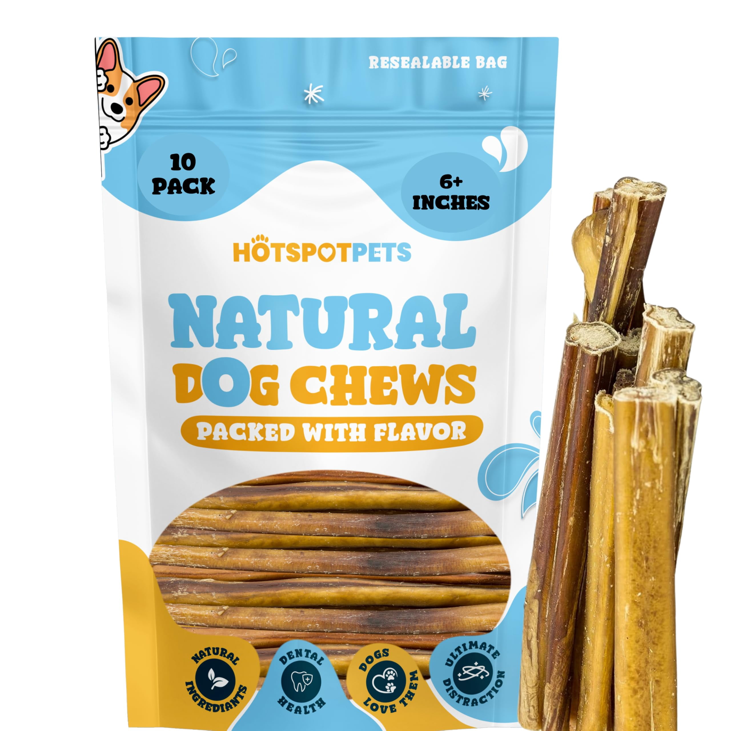 hotspot pets Bully Sticks DPF11 6 Inch- 10 Pack- Premium Natural Long ...