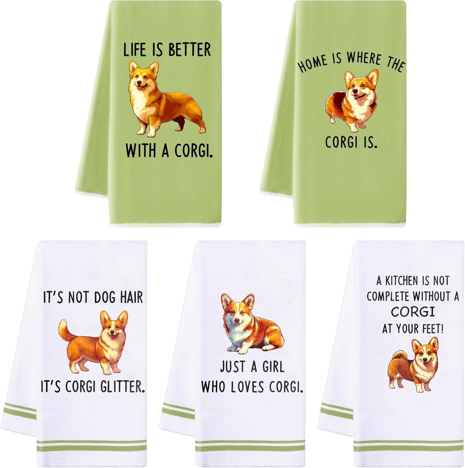 A house of tools 5Pcs Kitchen Dish Towels - Funny Corgi Kitchen ...