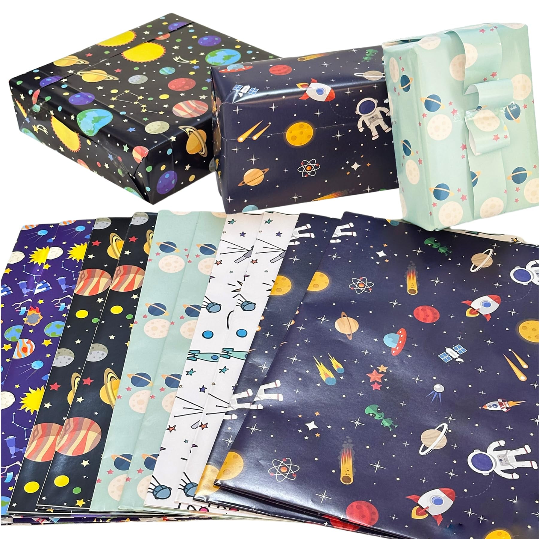 hriaitui Solar System Wrapping Paper for Boys Girls Women Men, 10 Sheet ...