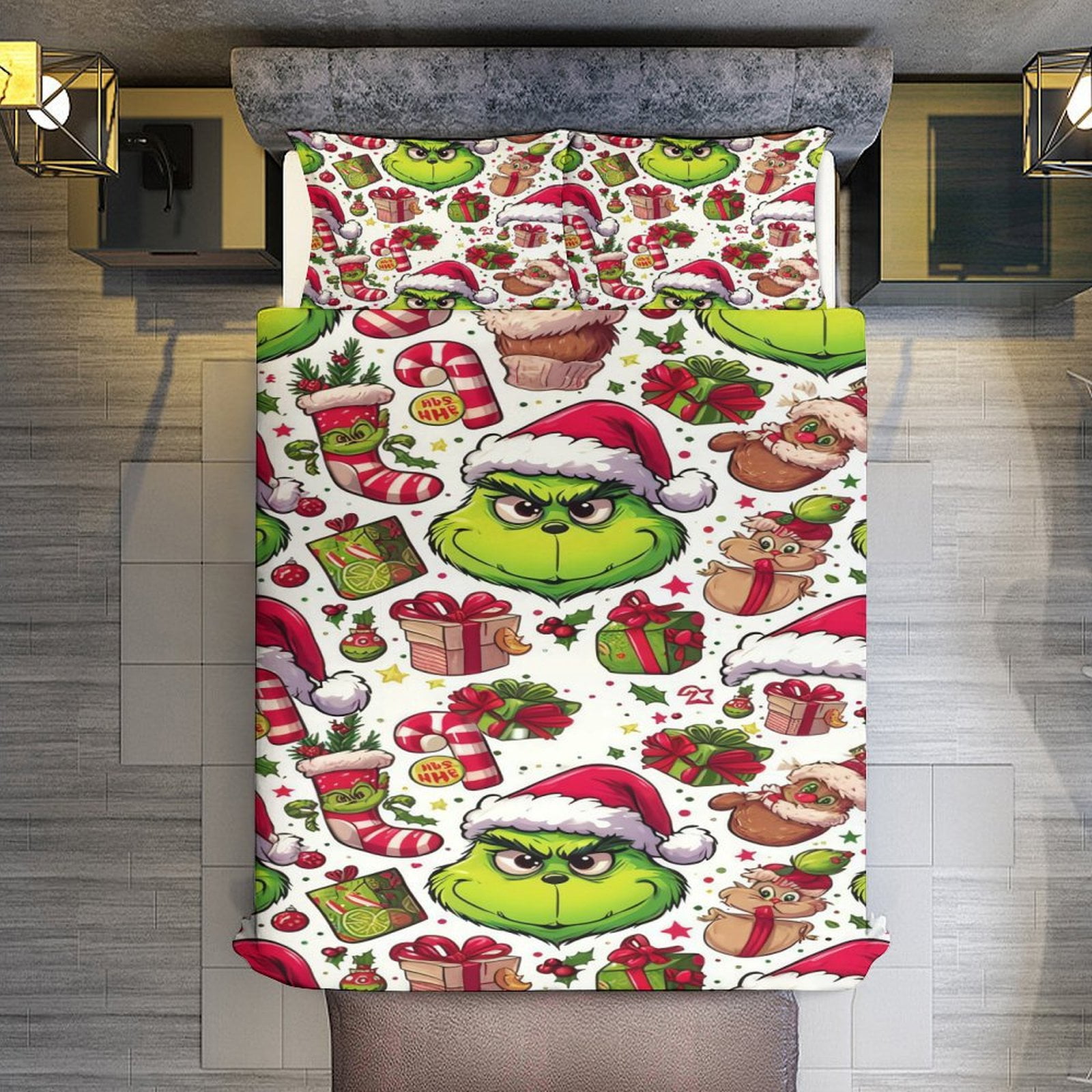 hristmas Grinch Set with 2 Pillowcases for All Seasons,Bedding Set 3pcs ...
