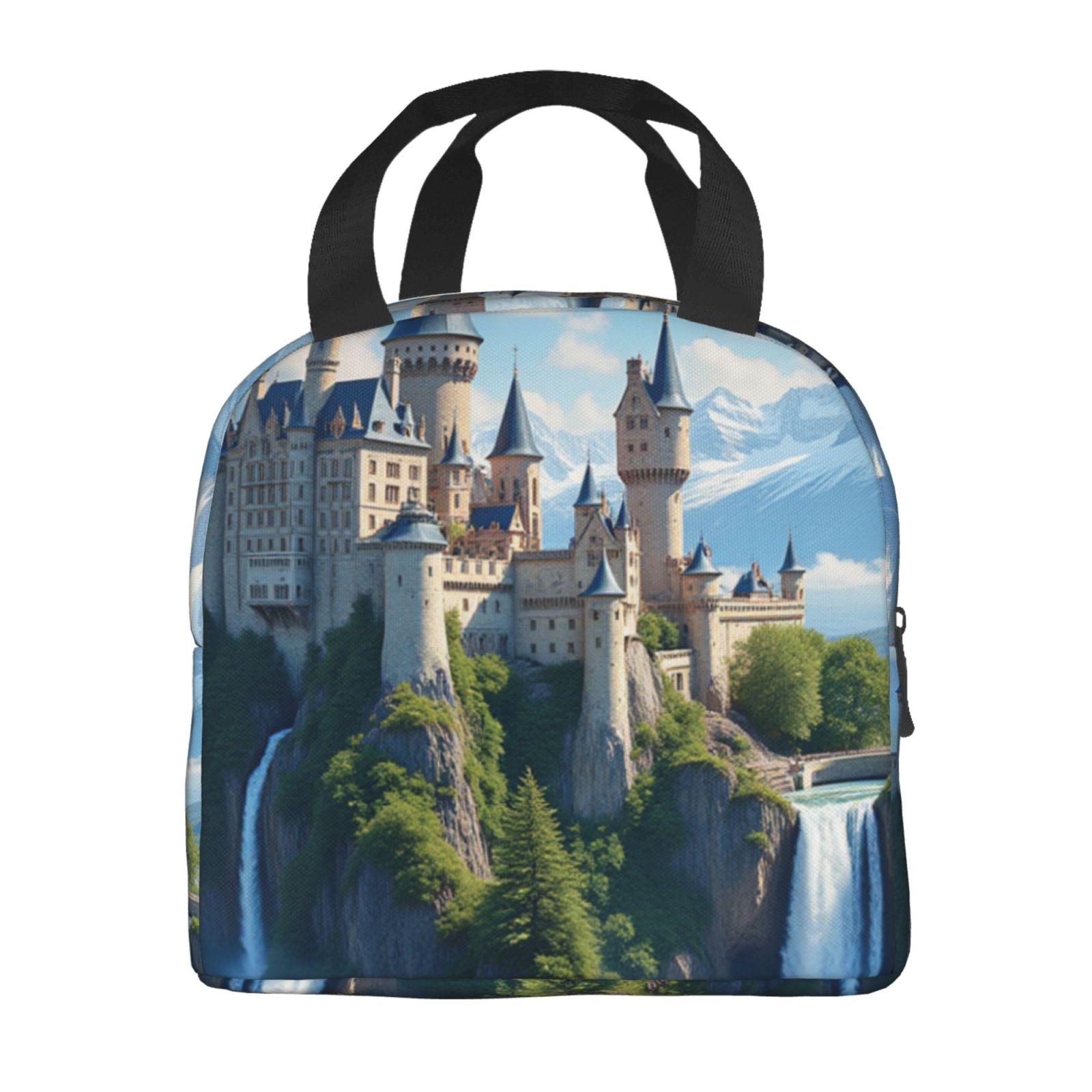 Portable Lunch Bag Insulated Fantasy Castle On Cliff With Waterfall And ...