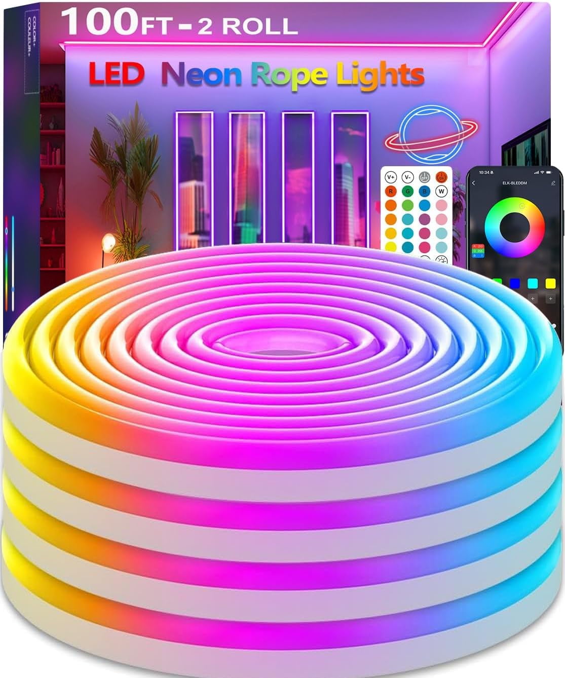 httpsmp Led Neon Rope Lights,100FT Flexible Strip Light Control with ...