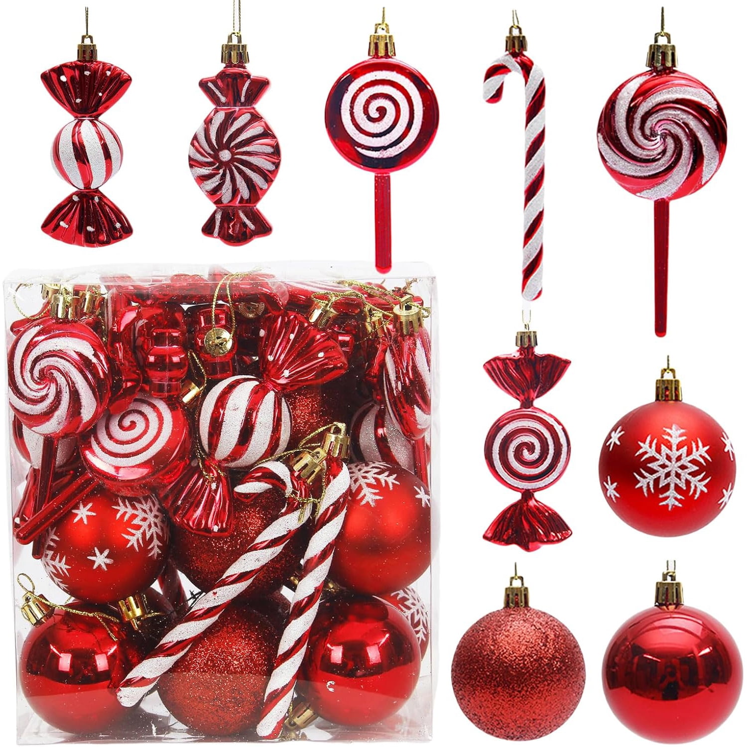 huaart 36 Pcs Christmas Ornaments, Red Christmas Tree Decoration Candy ...