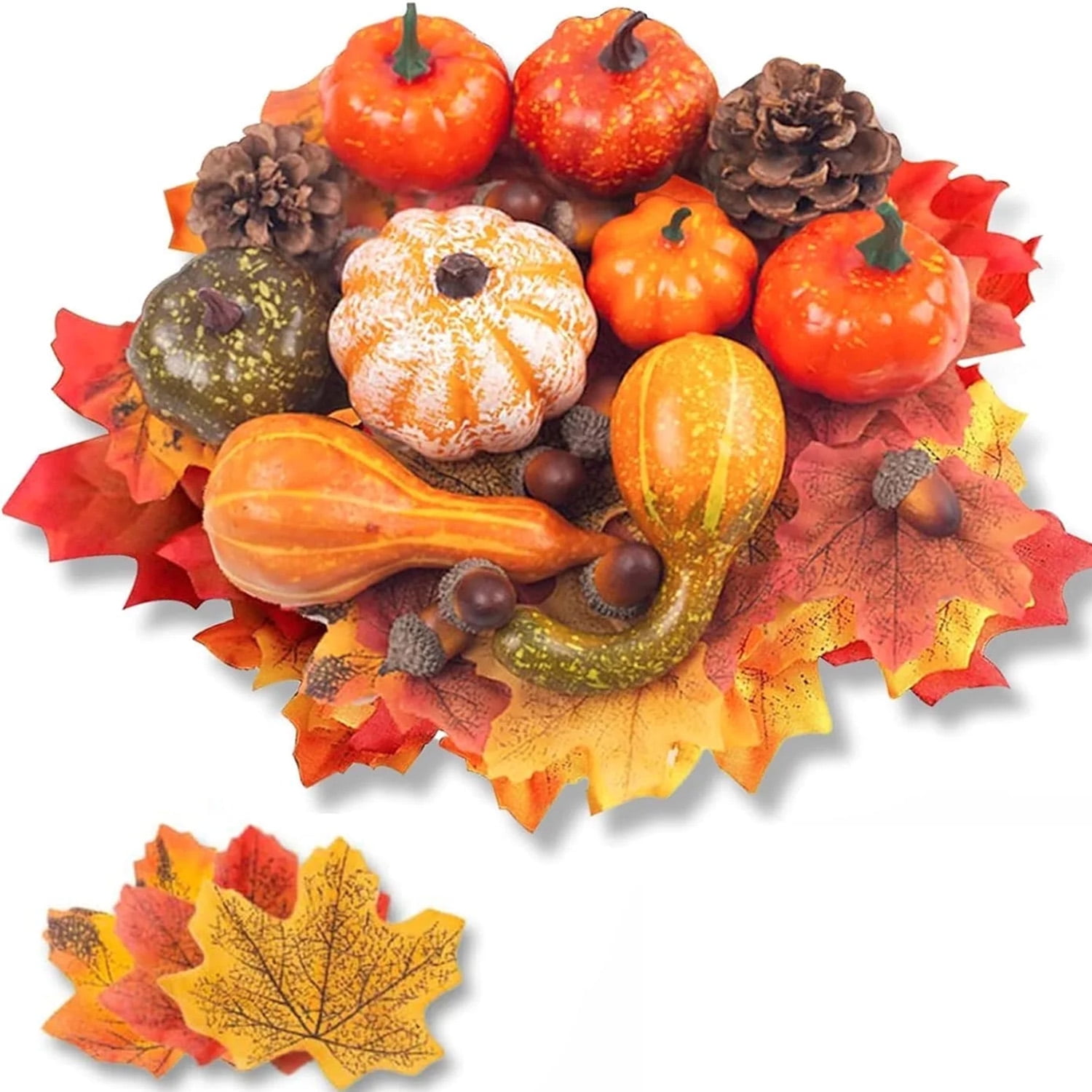 huaart Pumpkins Decor Set, 50 Pcs Artificial Pumpkins and Gourd Maple ...
