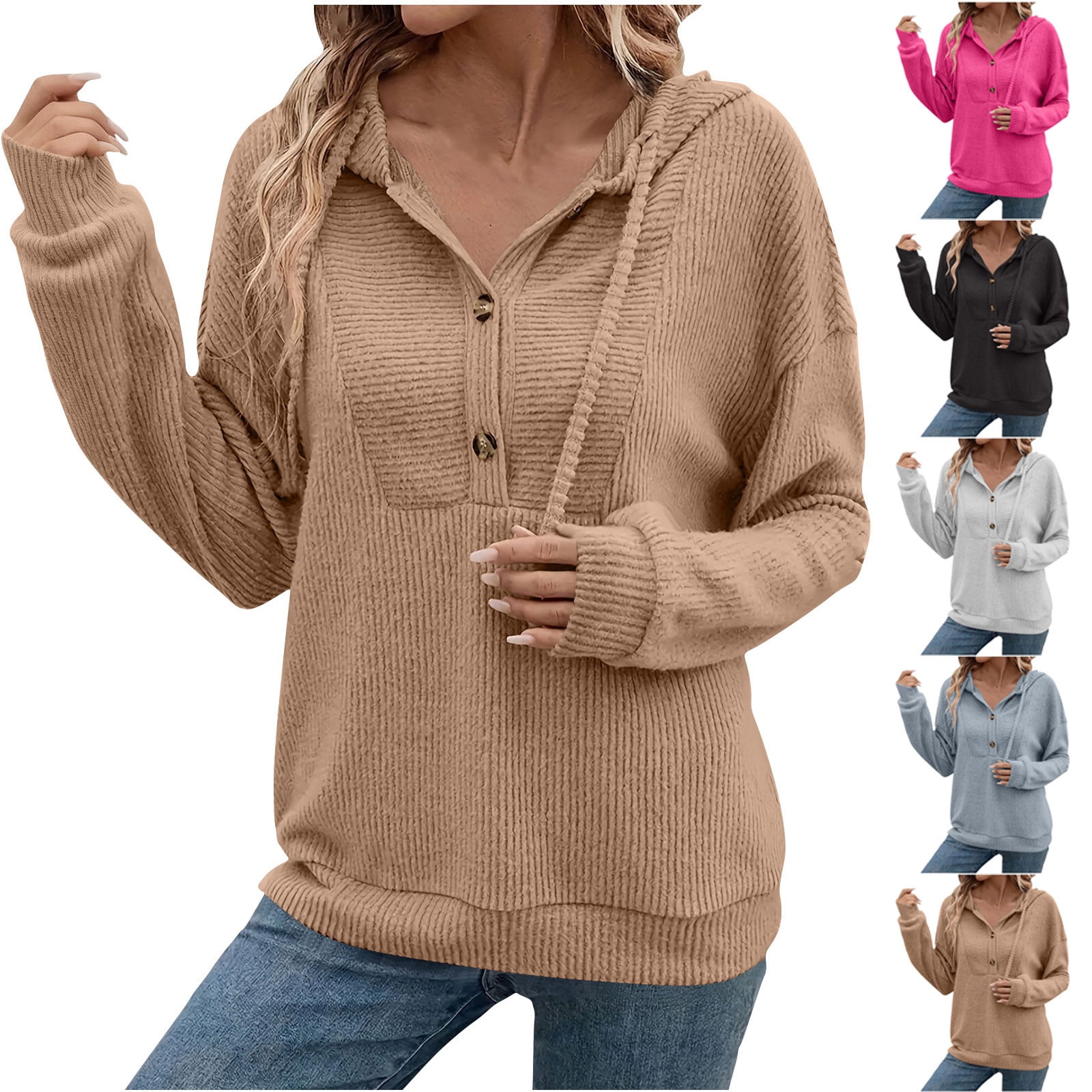 huaimei Hoodies for Women Polyester, Women'S Fashion V-Neck Solid Color ...