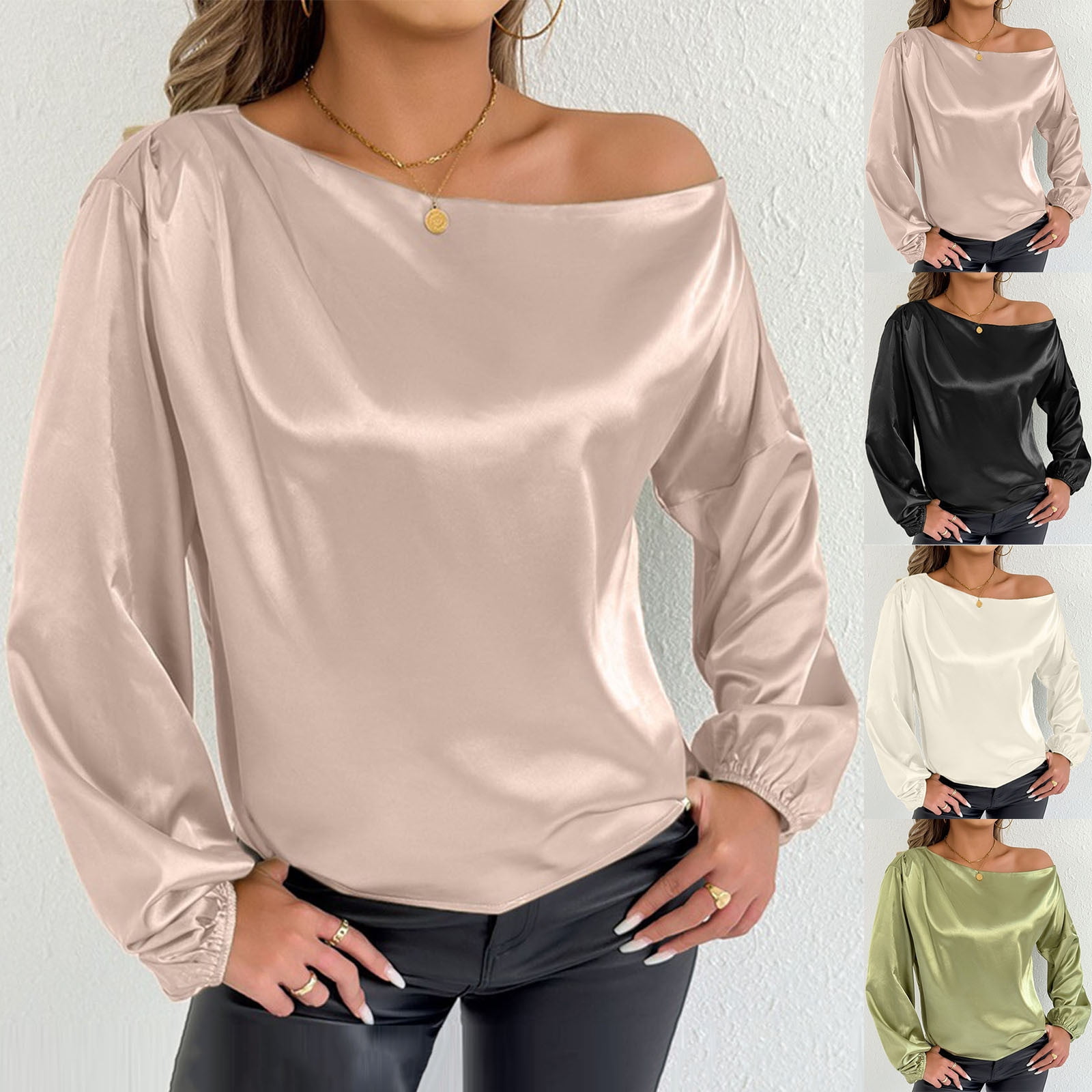 huaimei Women'S Solid Color Blouses Long Sleeve Skew Collar Pullover ...