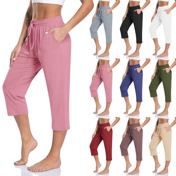 huaimei Womens Capris Pants High Waist Tummy Crotrol Drawsting Capris ...