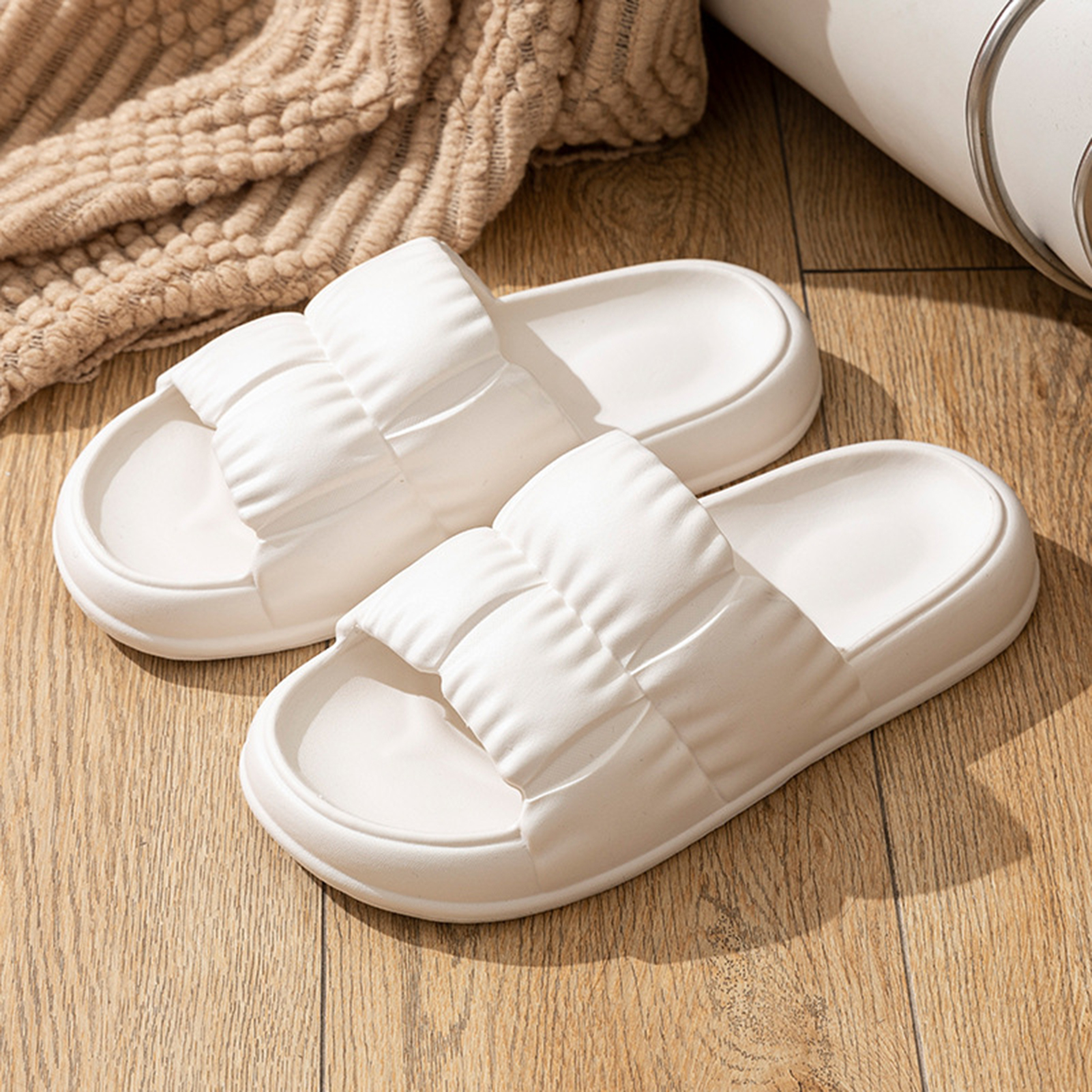 huanledash 1 Pair Unisex Slippers Pleats Thick Platform Anti Skid Soft ...