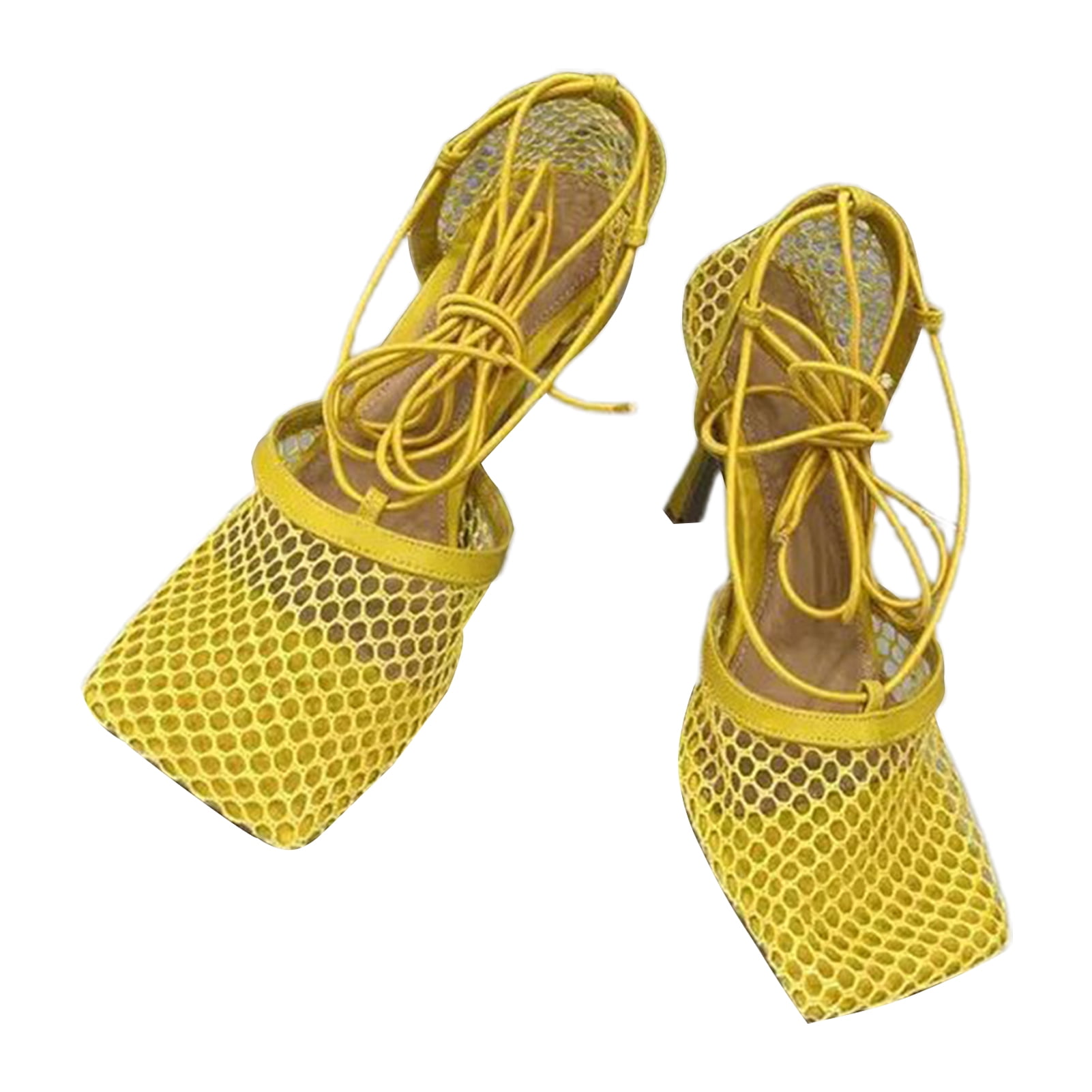 huanledash 1 Pair Women Sandals Hollow Mesh Faux Leather Cross-tied ...