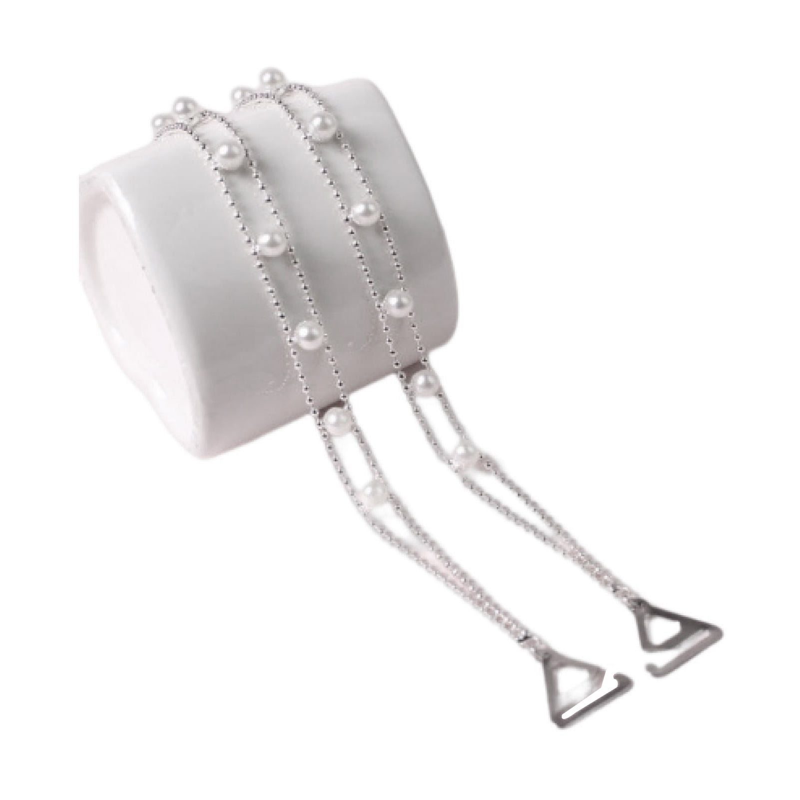 huanledash 2 Pcs Bra Shoulder Straps Faux Pearl Cubic Zirconia Chain ...