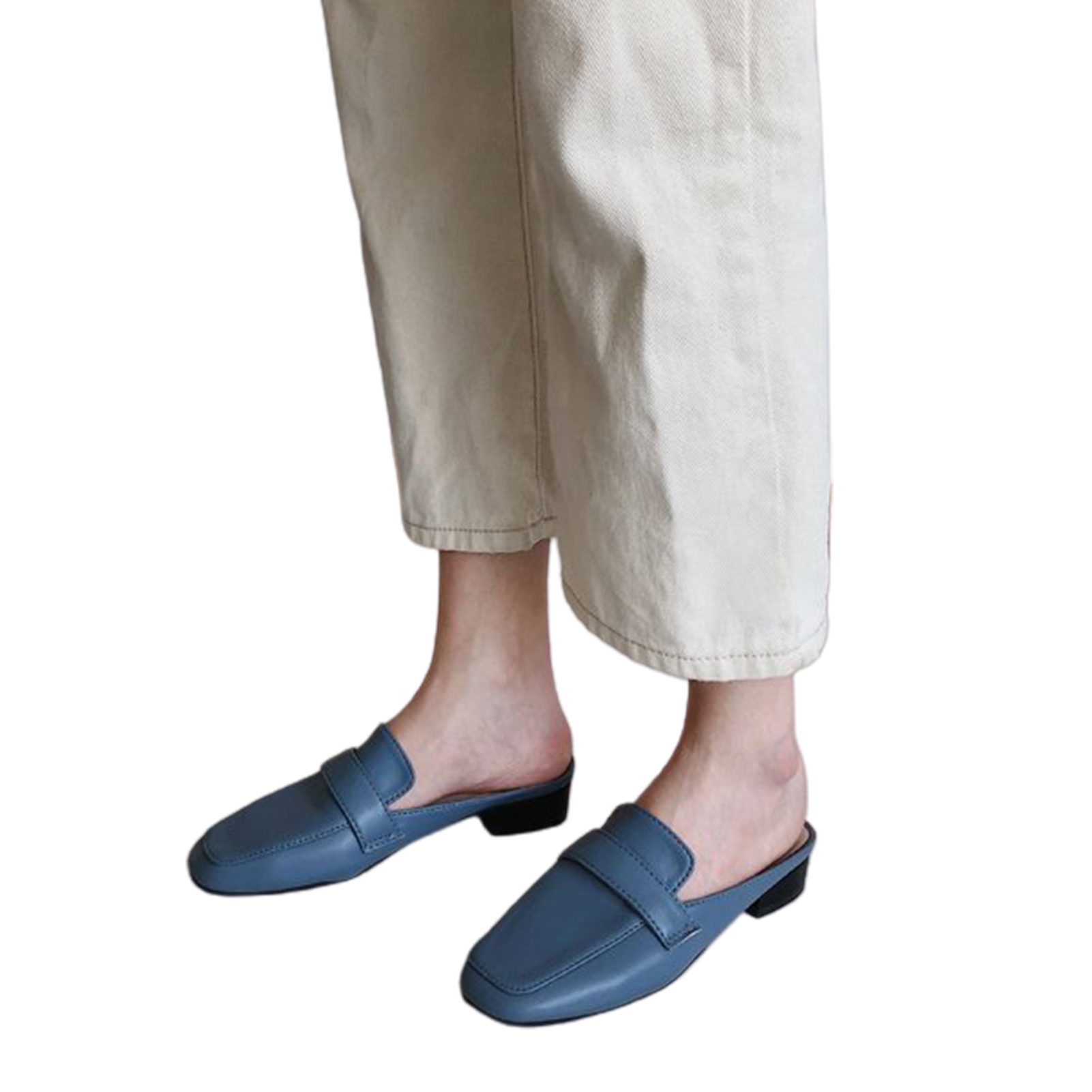 huanledash Casual Women Faux Leather Low Block Heel Mules Loafers Slip ...