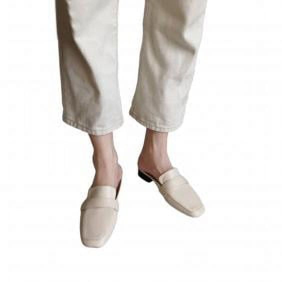 huanledash Casual Women Faux Leather Low Block Heel Mules Loafers Slip ...