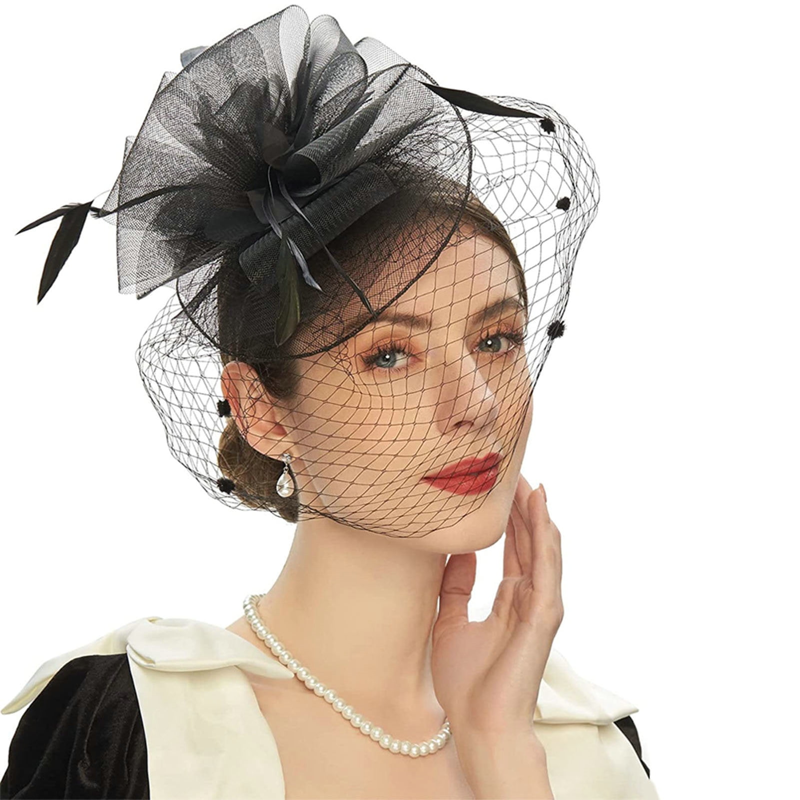 huanledash Fascinator Hat Sheer Mesh Large Flower Veil Retro Elegant ...