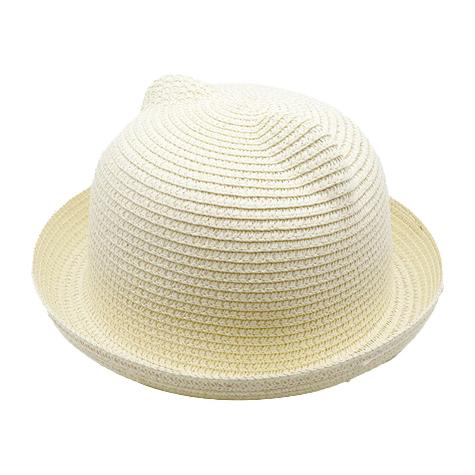 huanledash Hemming Brim Edge Curl Foldable Straw Hat Baby Cat Ear Decor ...