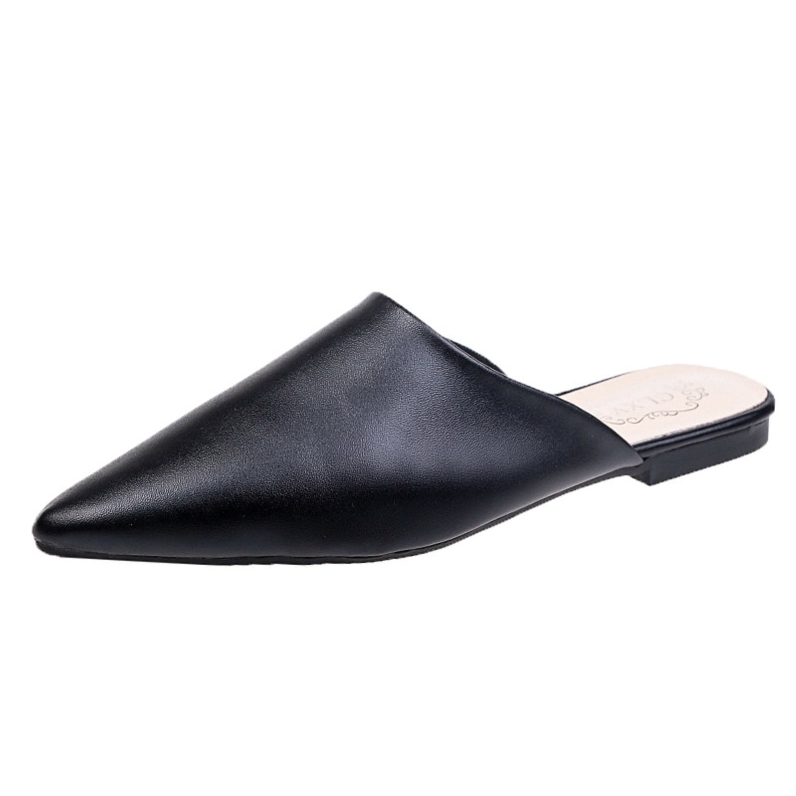 huanledash Women Closed Pointed Toe Flat Heel Slides Slippers Faux ...