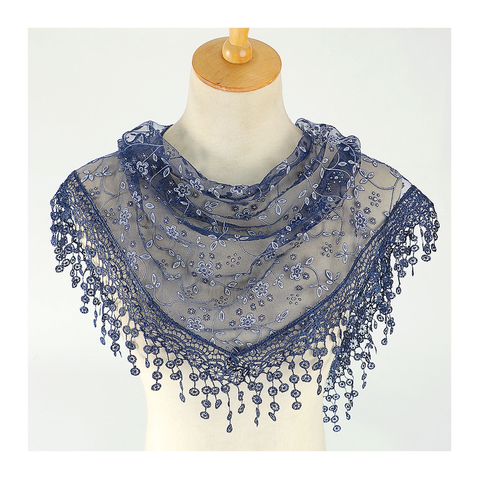 huanledash Women Lace Scarf Tassel Design Flower Pattern Church ...