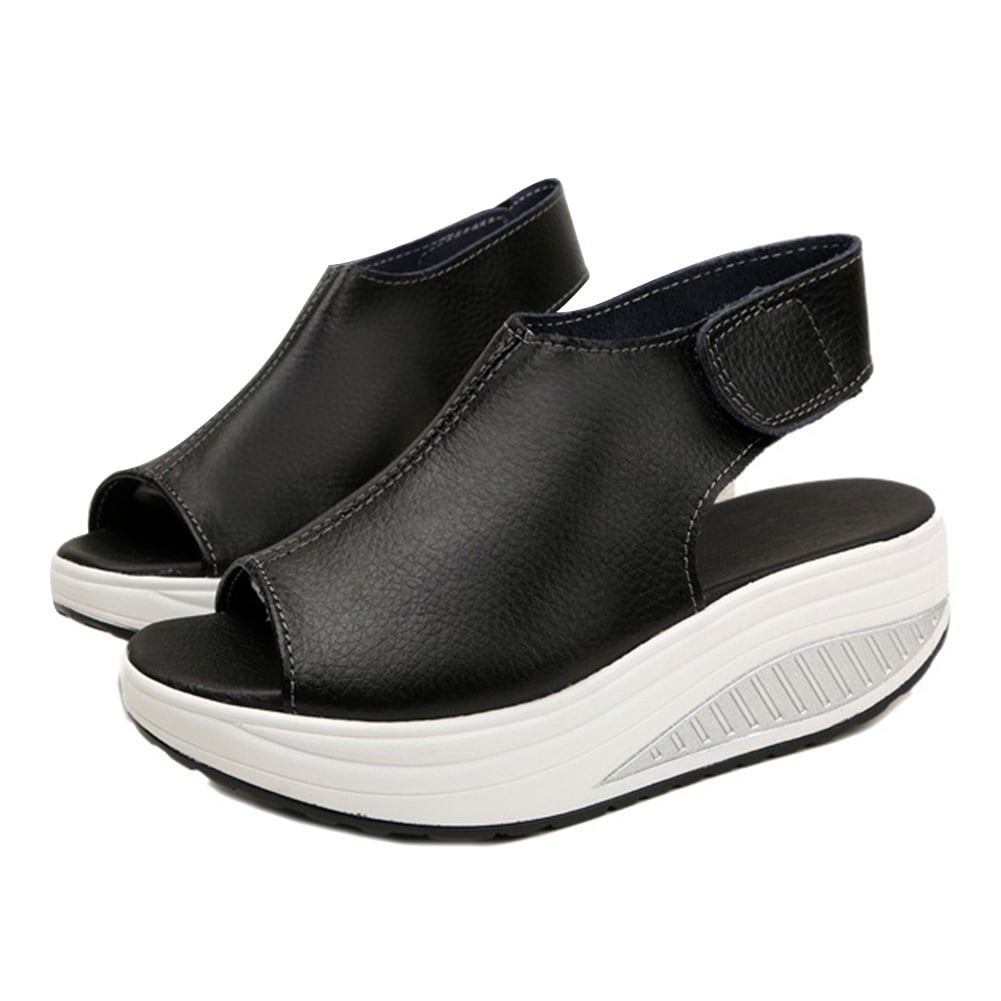 huanledash Women's Summer Fashion Faux Leather Peep Toe Wedge Sandals ...