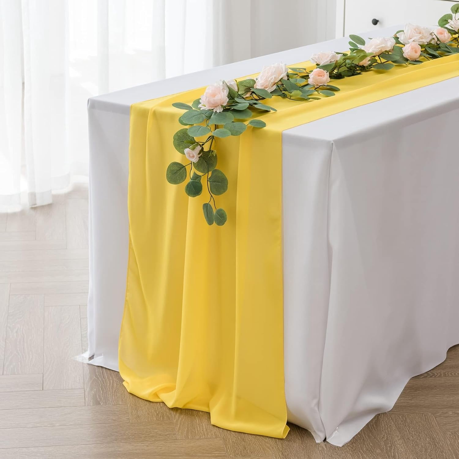 hubfctd 20Pack Chiffon Table Runner Wedding Table Runner 14x108 inches ...