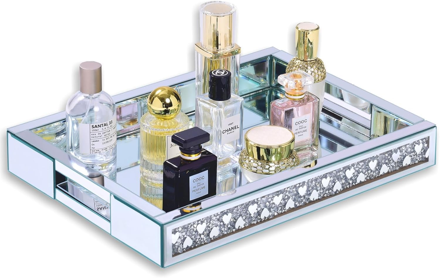 hubfctd Crush Diamond Mirror Perfume Tray Silver Glass Mirror Trays for ...