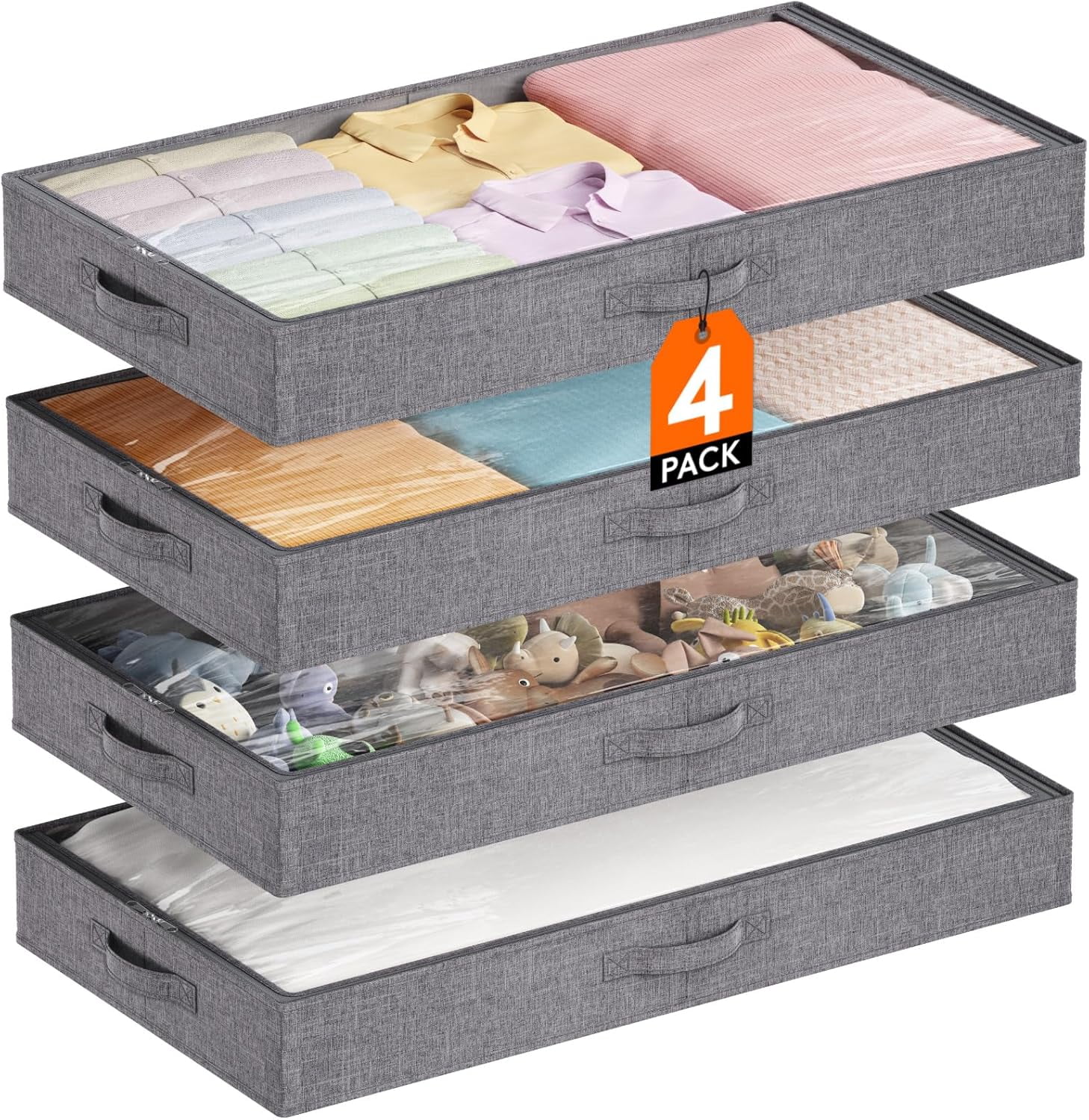 hubfctd HCOCM Under Bed Storage Containers 4.3 Inches Tall Low Profile ...