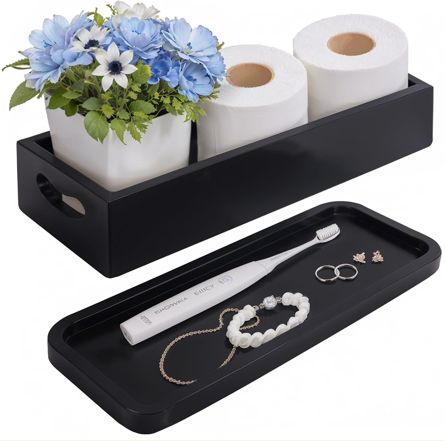 CTGUVBHKN Toilet Tank Tray for Modern Black Bathroom Decor Acacia ...