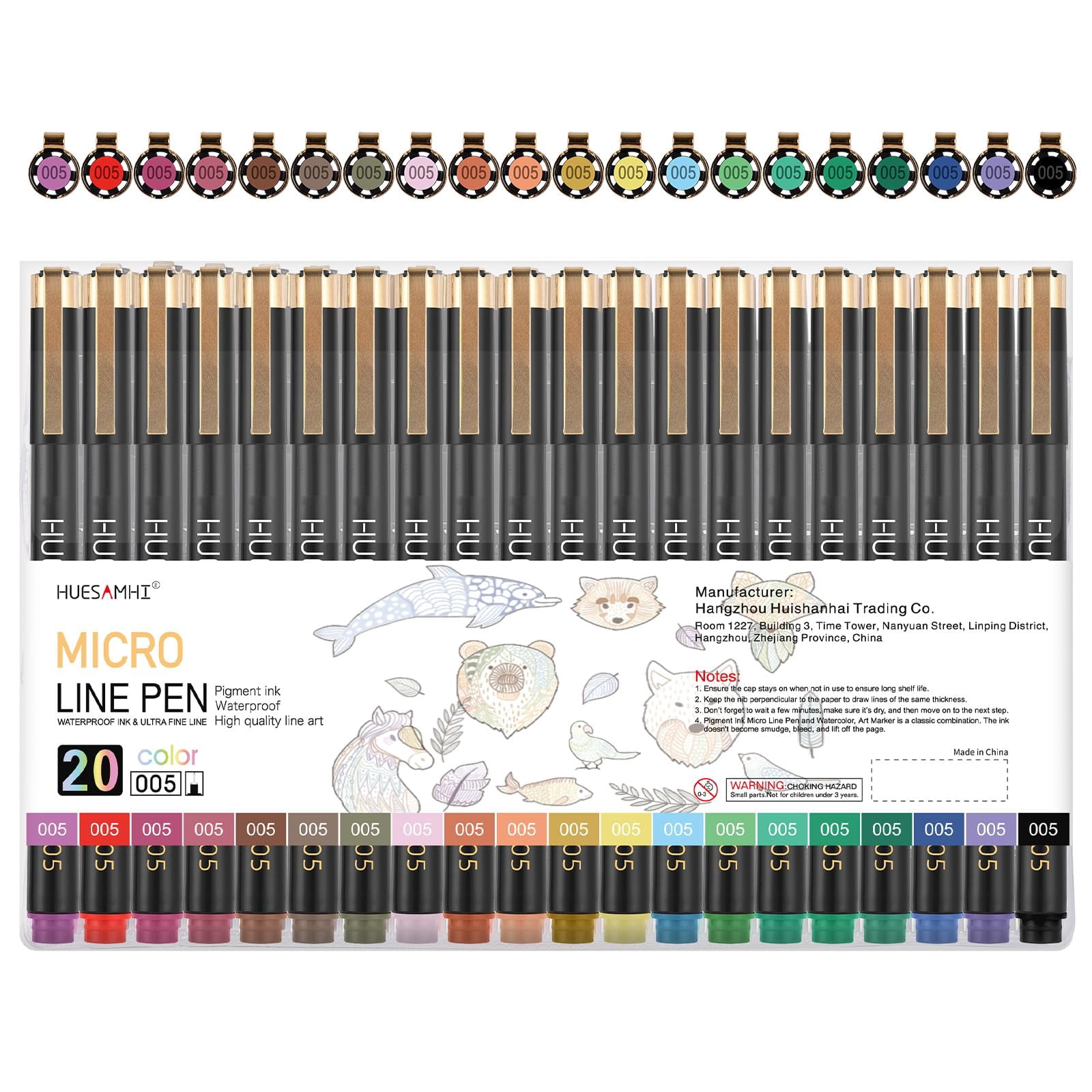 huesamhi 005 MicroTRDN Pen,20 Colors Waterproof Ink 0.20mm Fine Tip ...