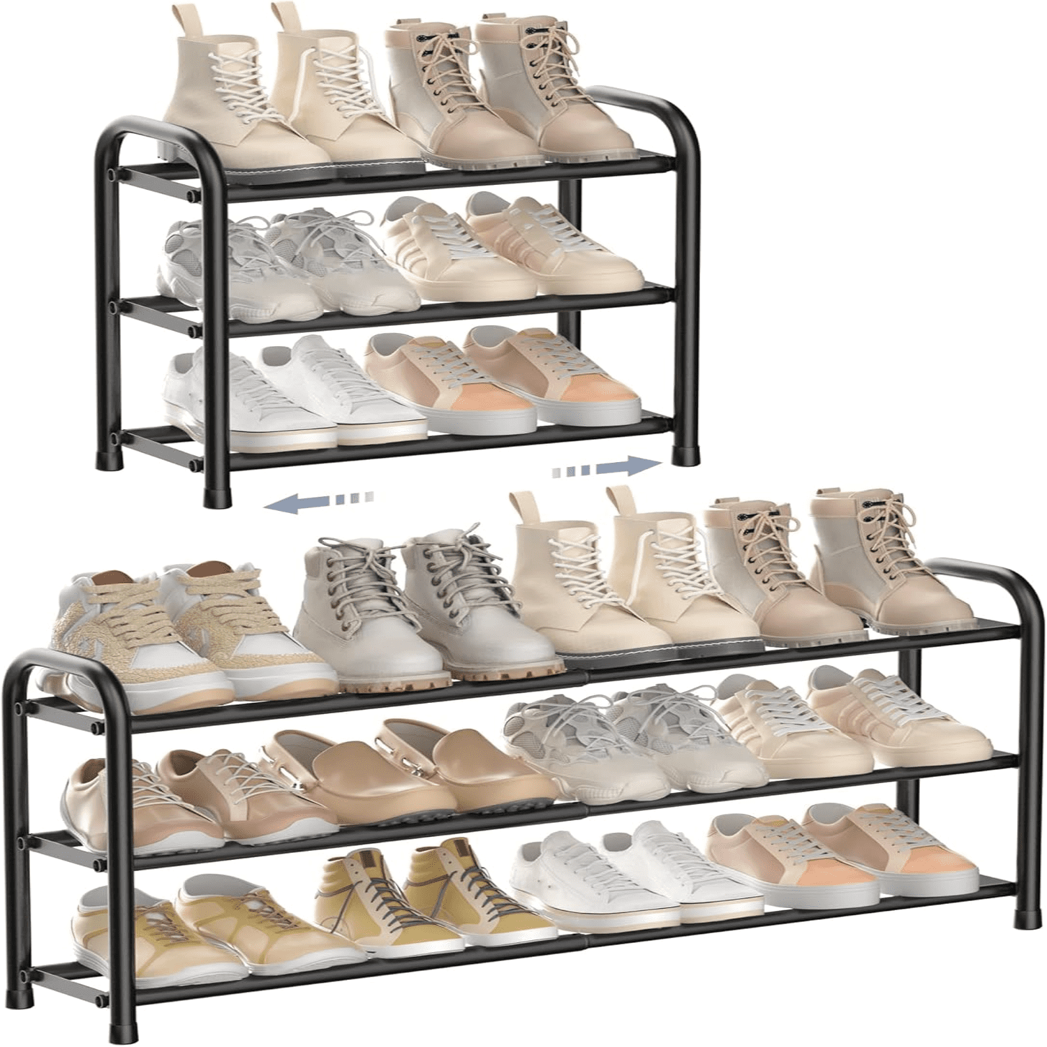 hujikou Expandable Shoe Rack 3 Tier Adjustable Shoe Organizer Shelf for ...