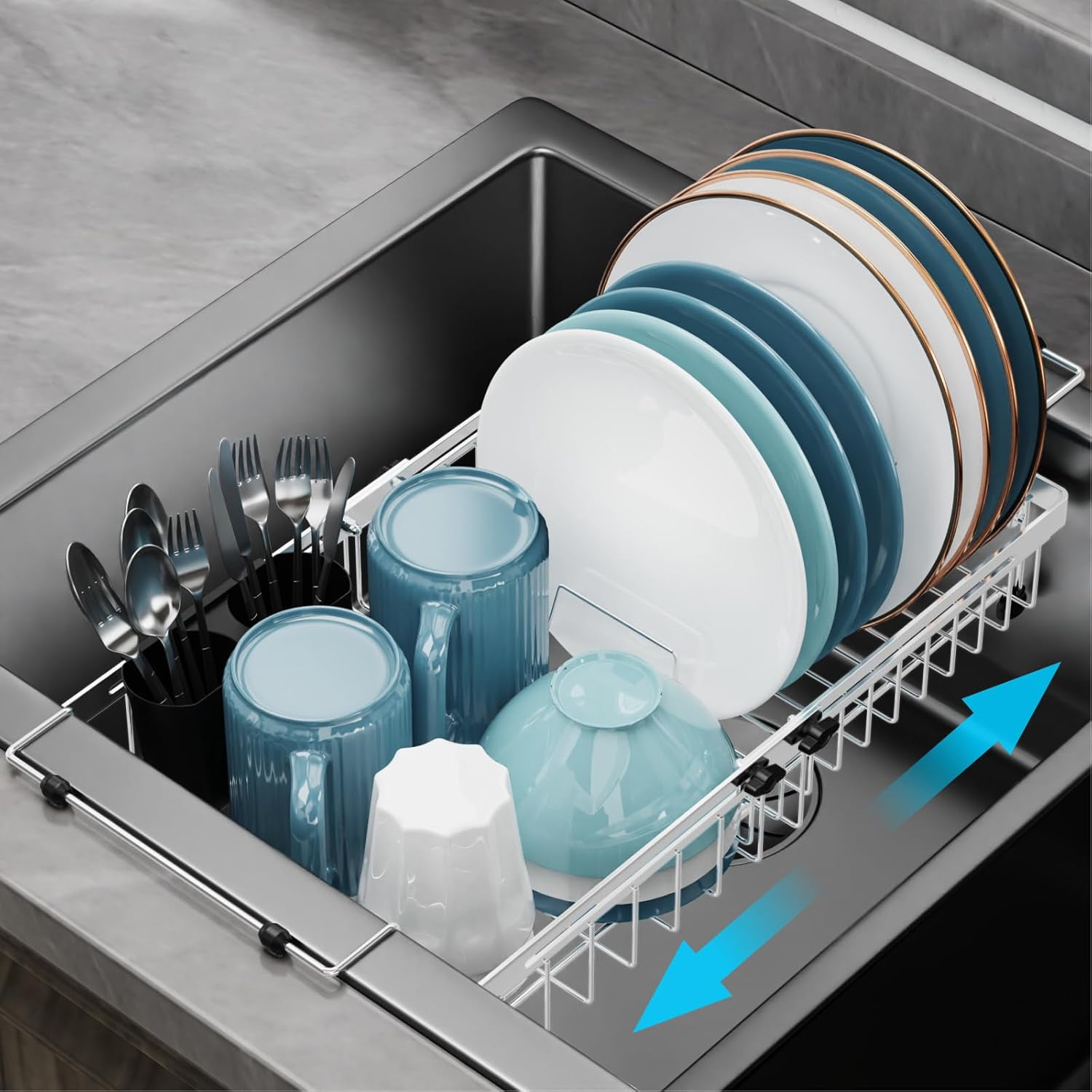 hujikou Expandable in Sink Dish Drying Rack - Capacity Adjustable ...