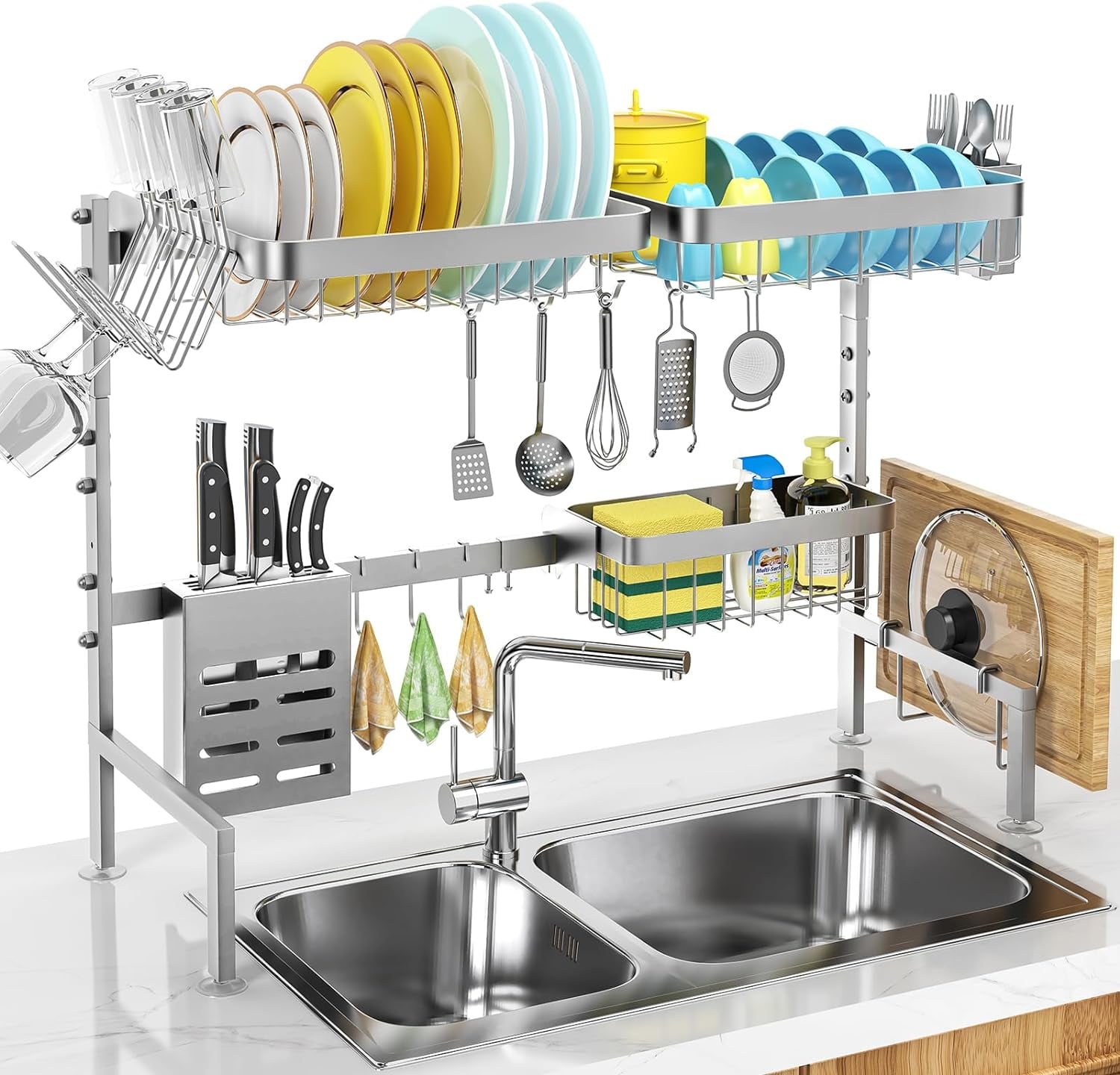 hujikou Over The Sink Dish Drying Rack Adjustable Length (25-33in) Dish ...