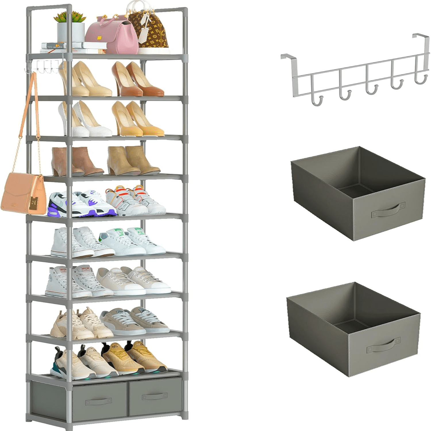 hujikou Tall Shoe Rack Narrow 10 Tier Shoes Rack 20 25 Pairs Shoe ...
