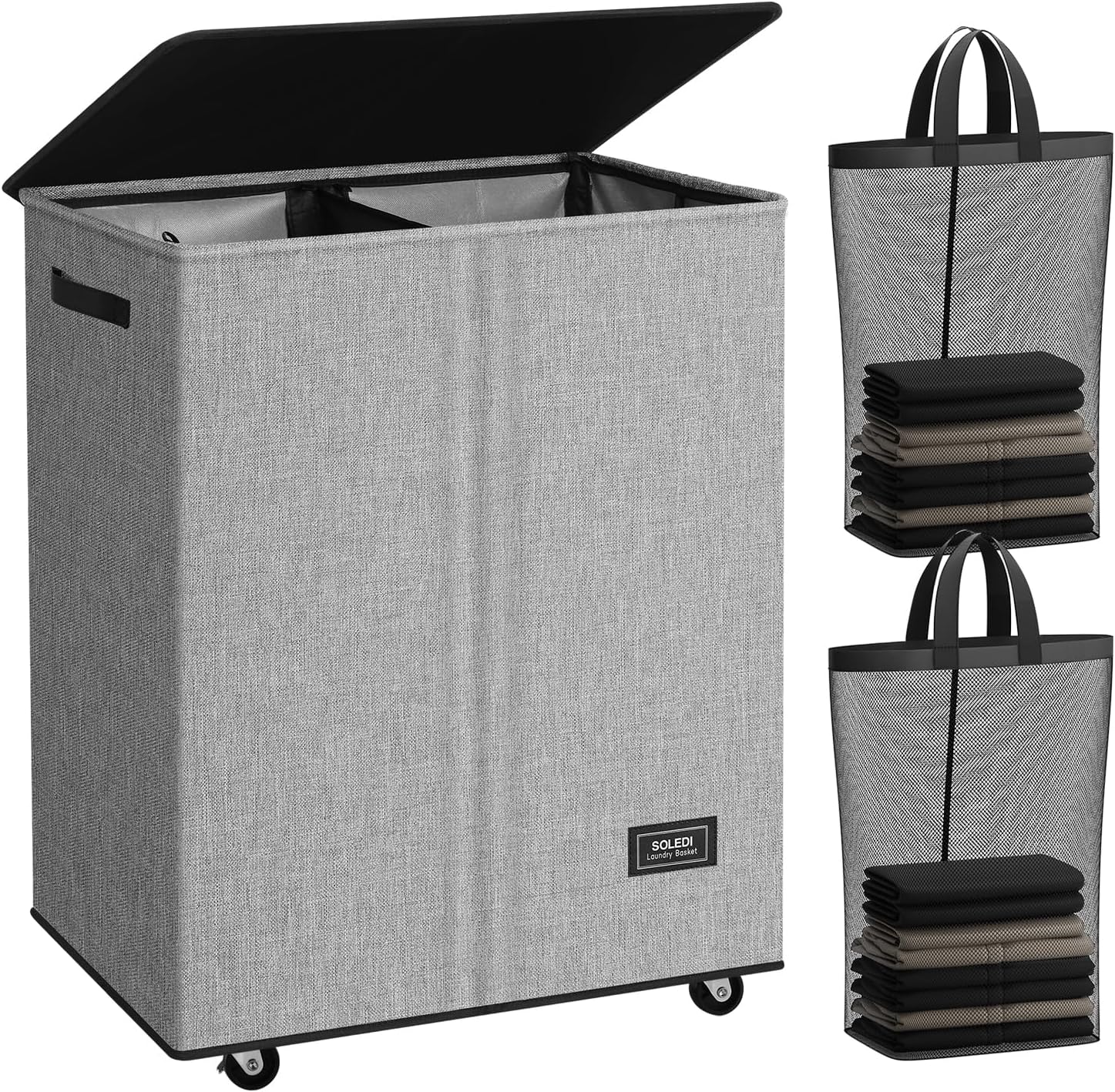 hujklrp LTKIF Laundry Basket with Wheels Laundry Hamper with Lid 90L(23 ...
