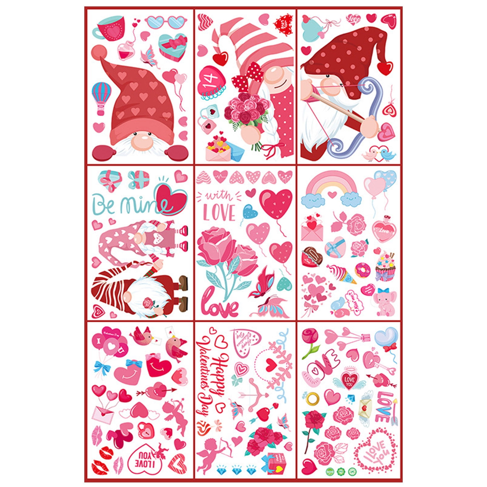 hulanddfd Valentines Day Window Clings Set of 9, Cute Red Pink Heart ...