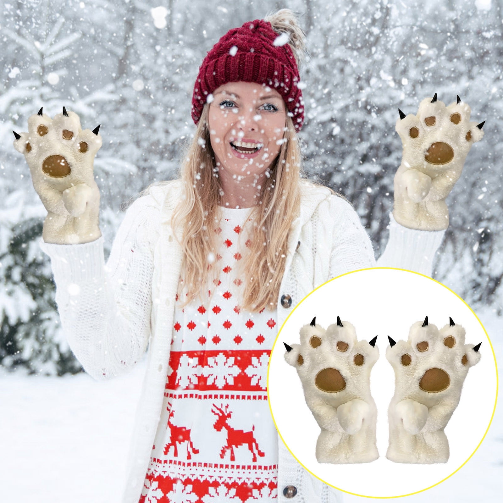 hulanddfd Winter Gloves - Cute Animals Paw Gloves Bear Palm shaped ...