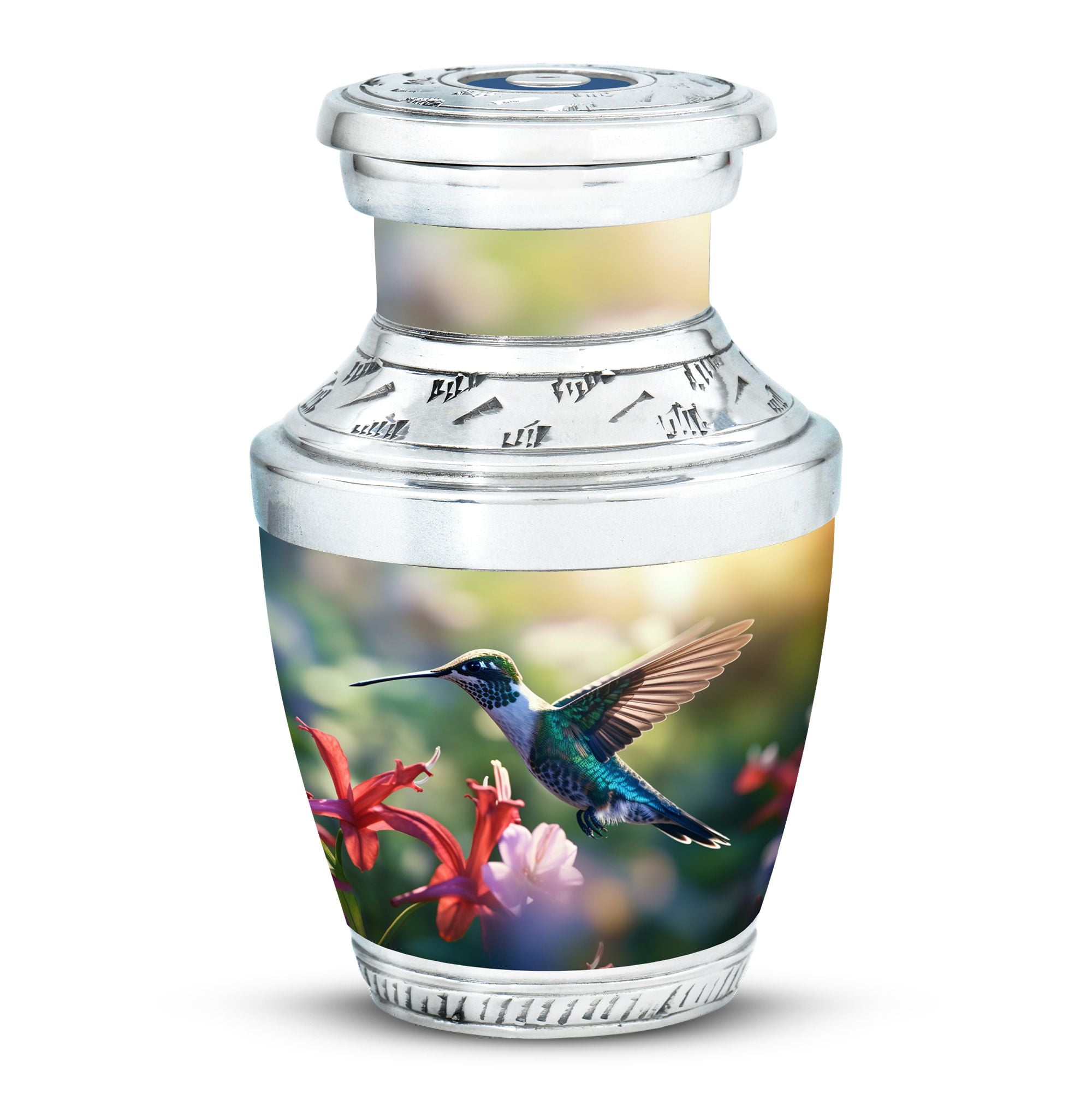 humming bird flying near lilly flower Delicate Petite Urn for Adult ...