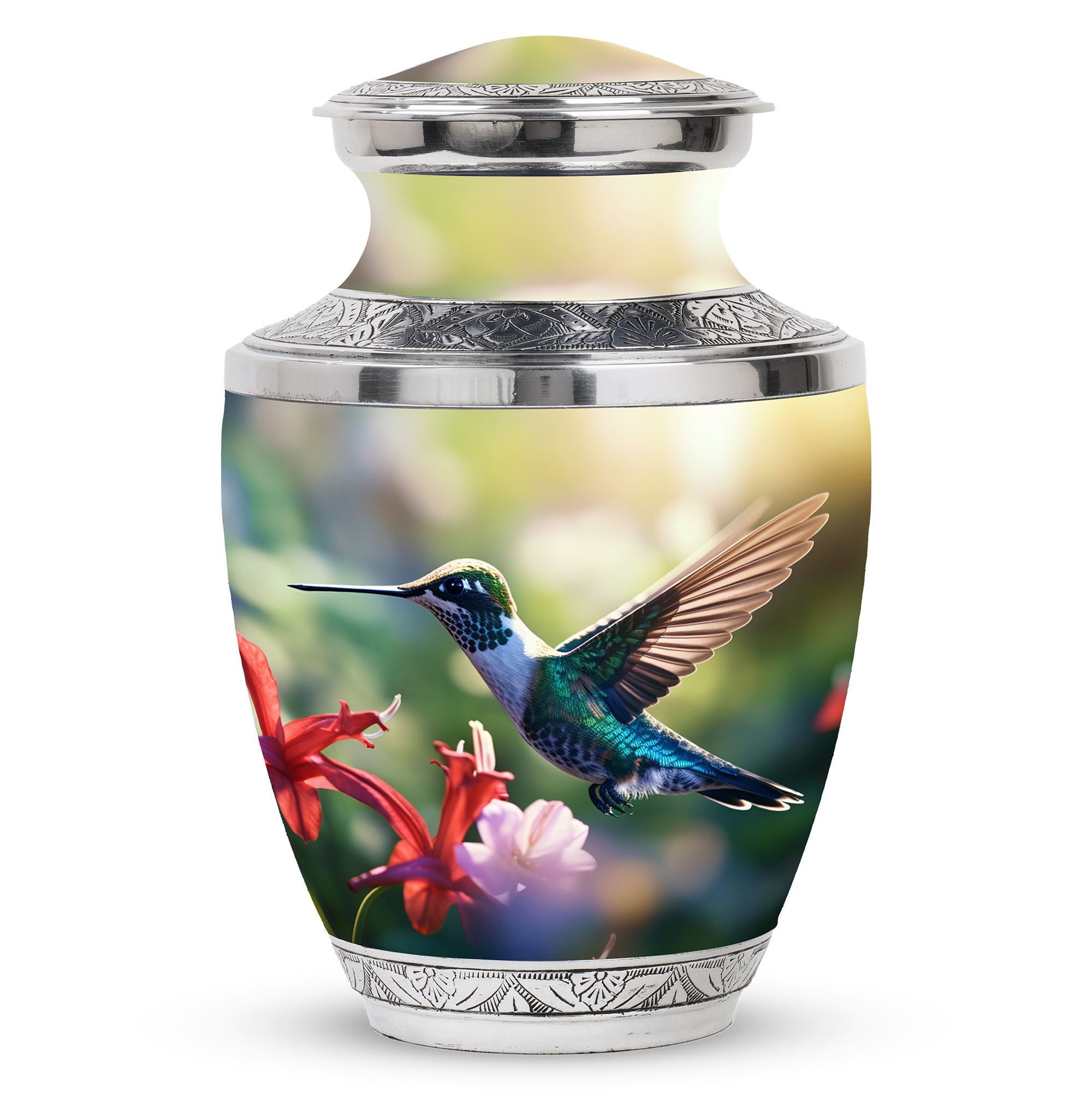 humming bird flying near lilly flower Large Outdoor Urn - Fall's Gentle ...